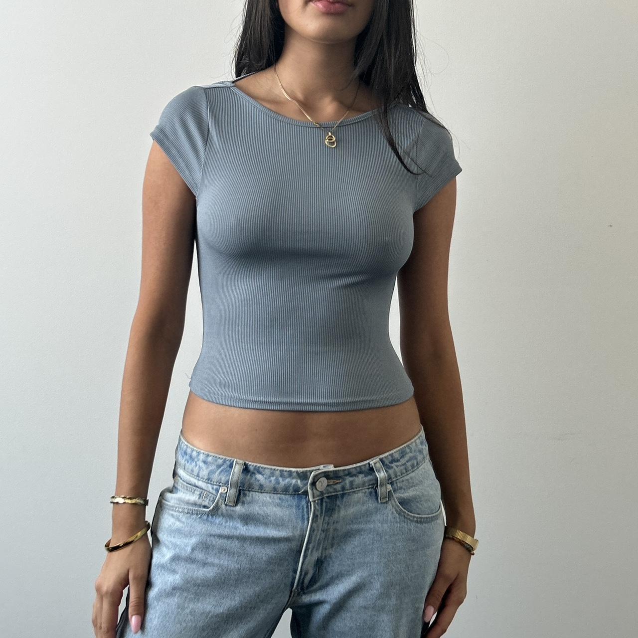 powder blue backless top worn once brand: princess... - Depop