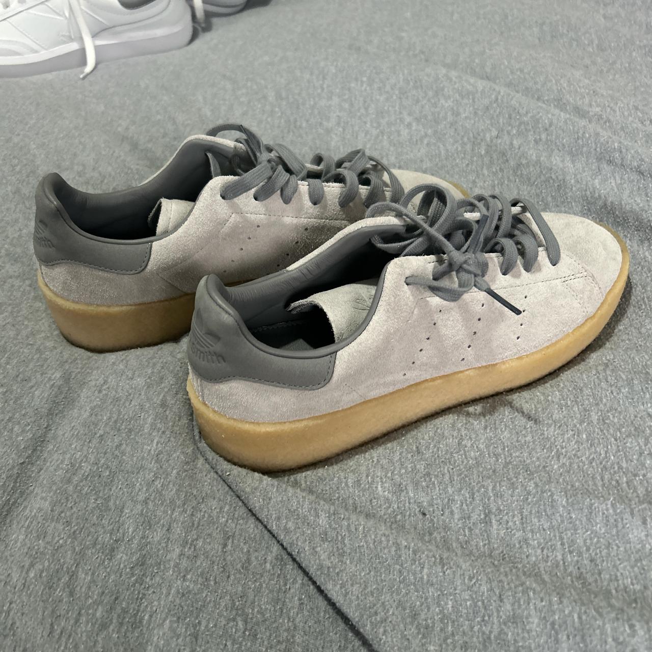Adidas stan smith. Grey with gum sole. Uk 8.5. Worn... - Depop