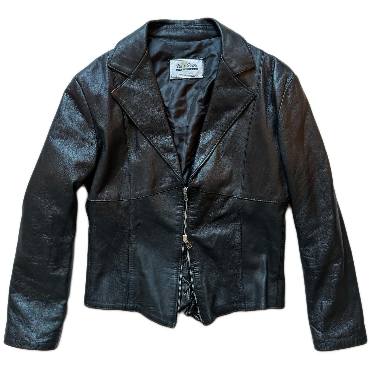 Vera Pelle black vintage leather jacket multiway zip... - Depop