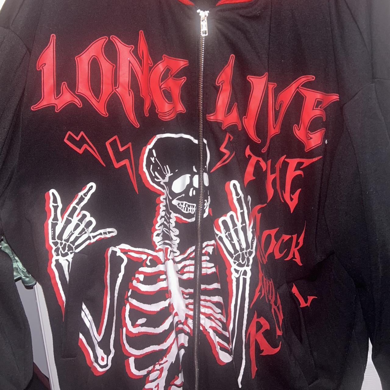 Black and red skeleton zip-up hoodie #goth #grunge | Depop