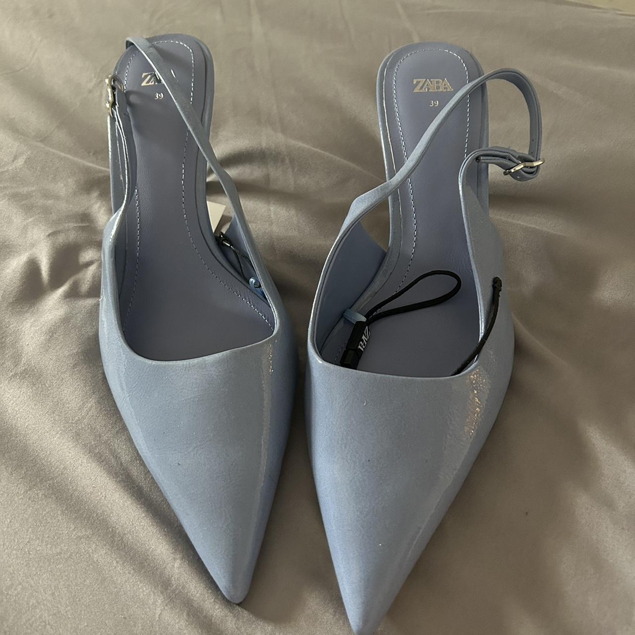 Periwinkle pointed toe kitten heels from Zara. Size:... - Depop