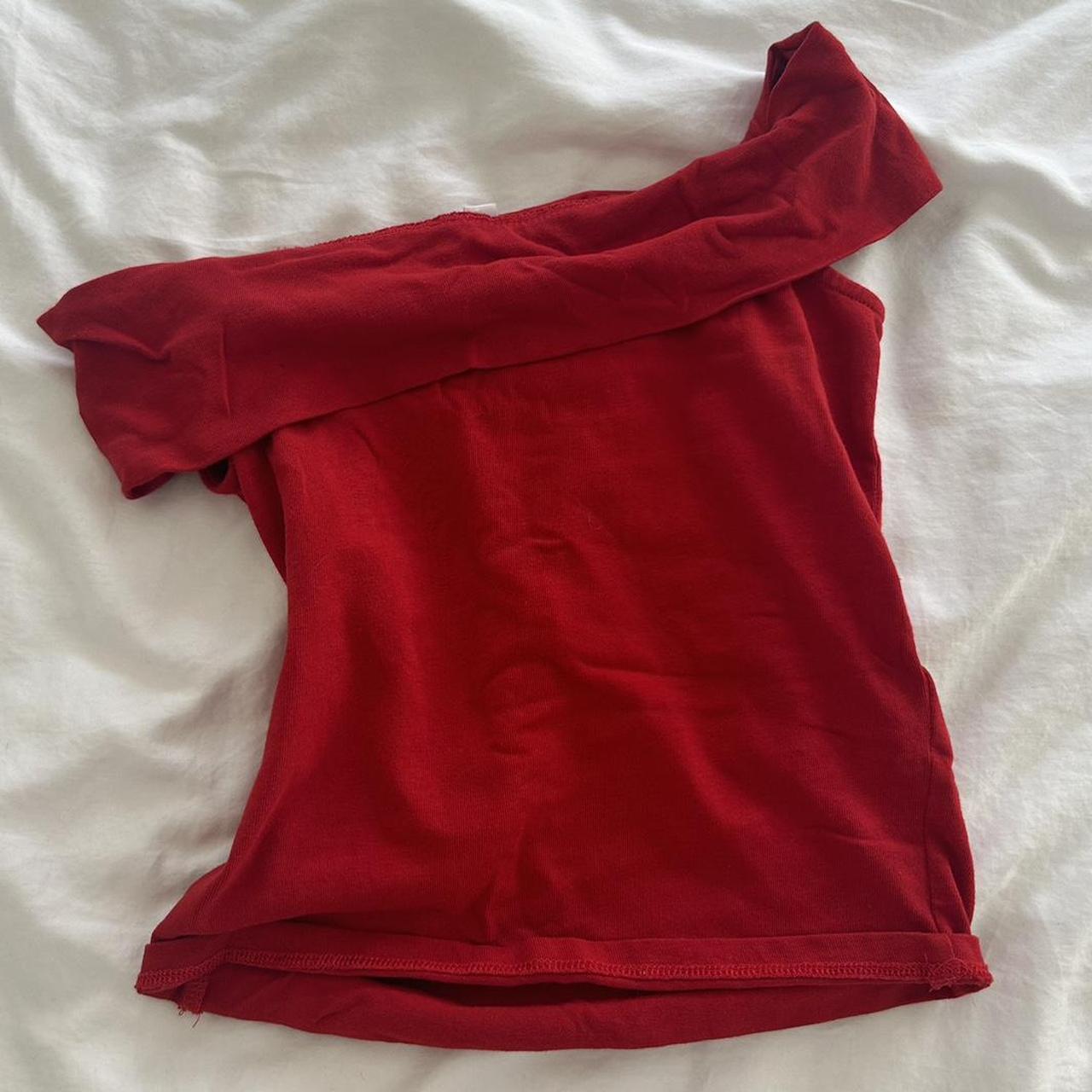 Red subdued top - off the shoulder - unworn;... - Depop