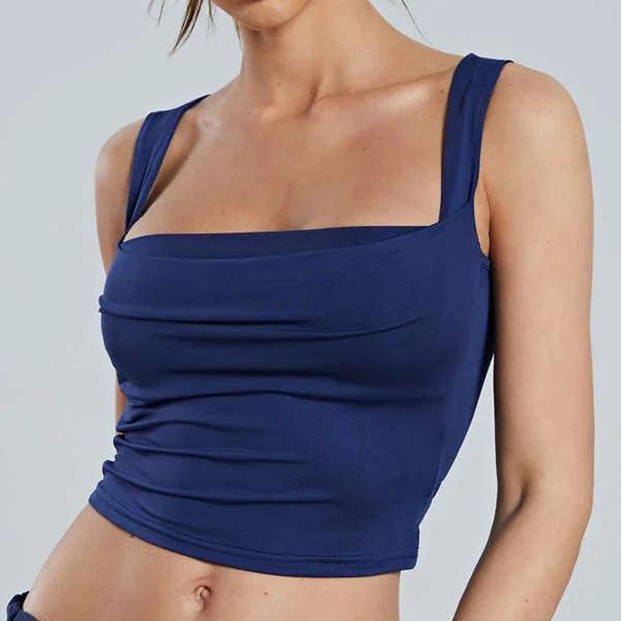 MICAS navy blue square neck top - size xs but... - Depop