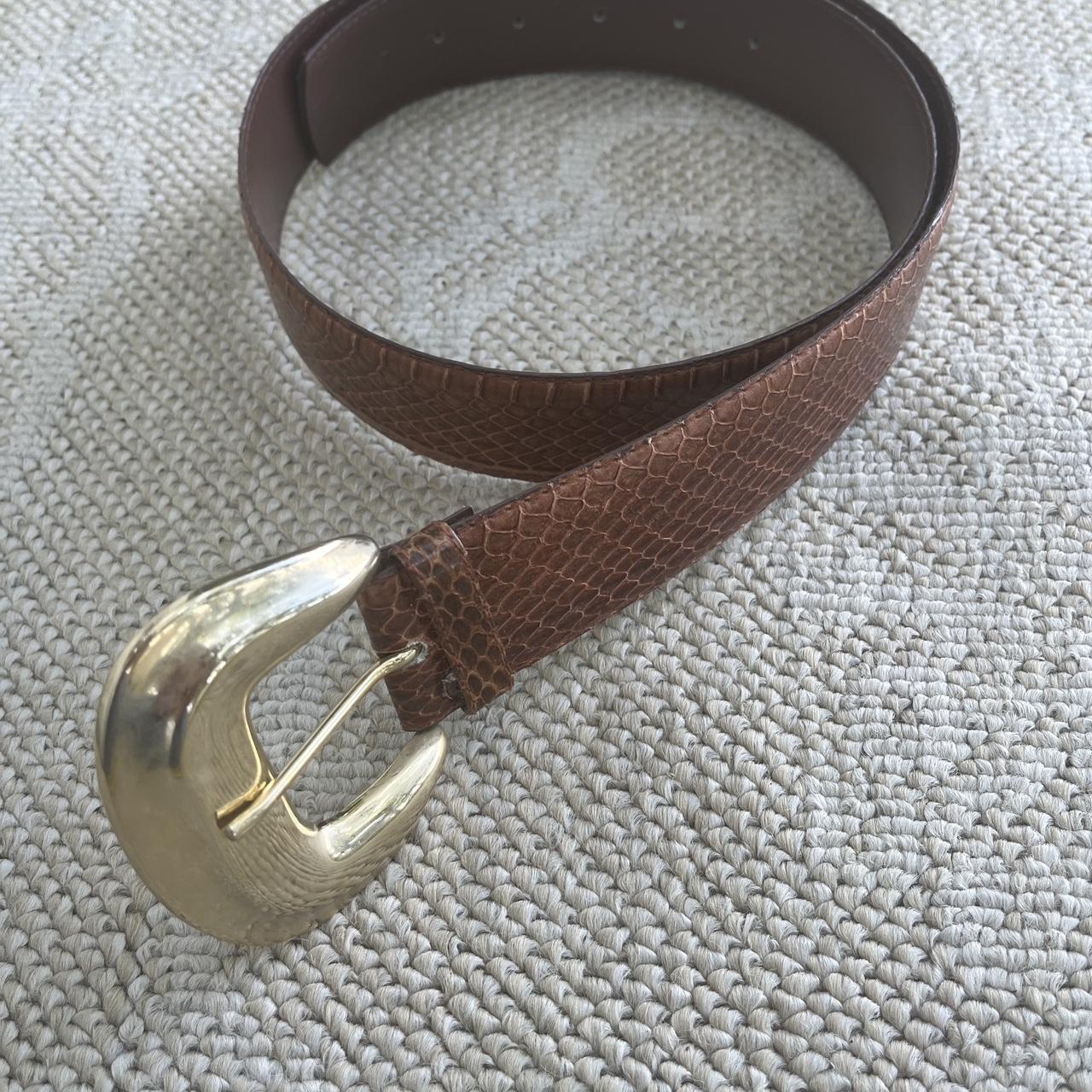 Vintage Brown Snakeskin Chunky Waist Belt Gold... - Depop