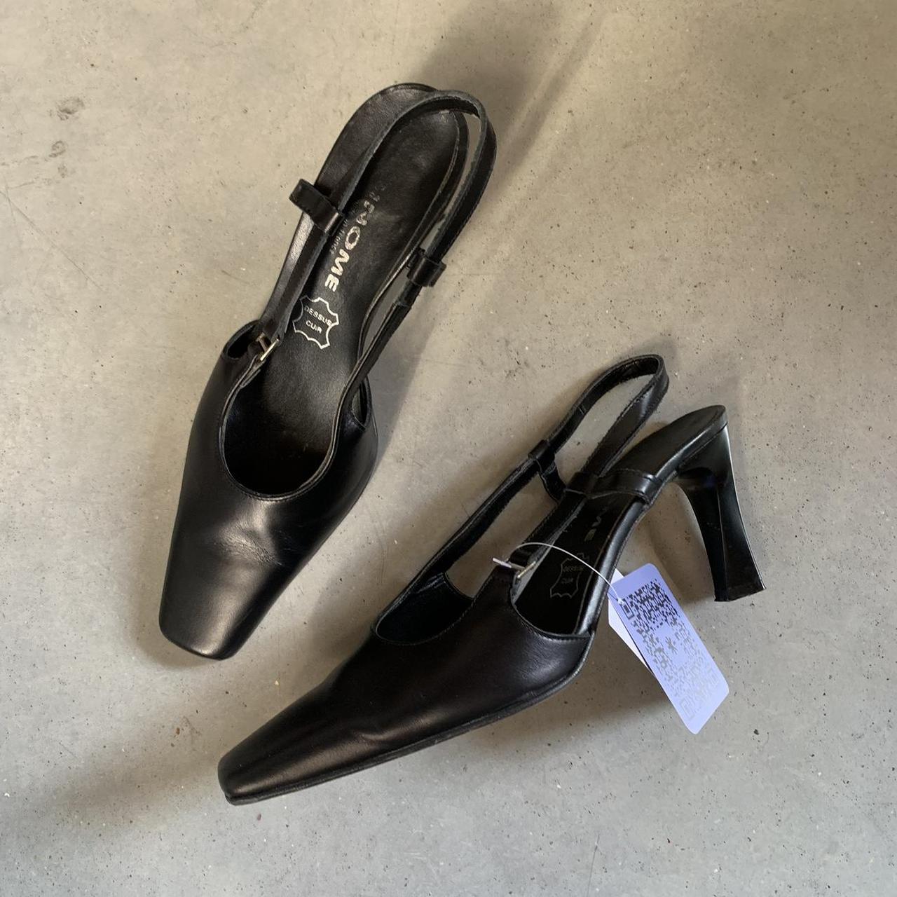 Black square toe slingback heels with a 2 inch heel... - Depop