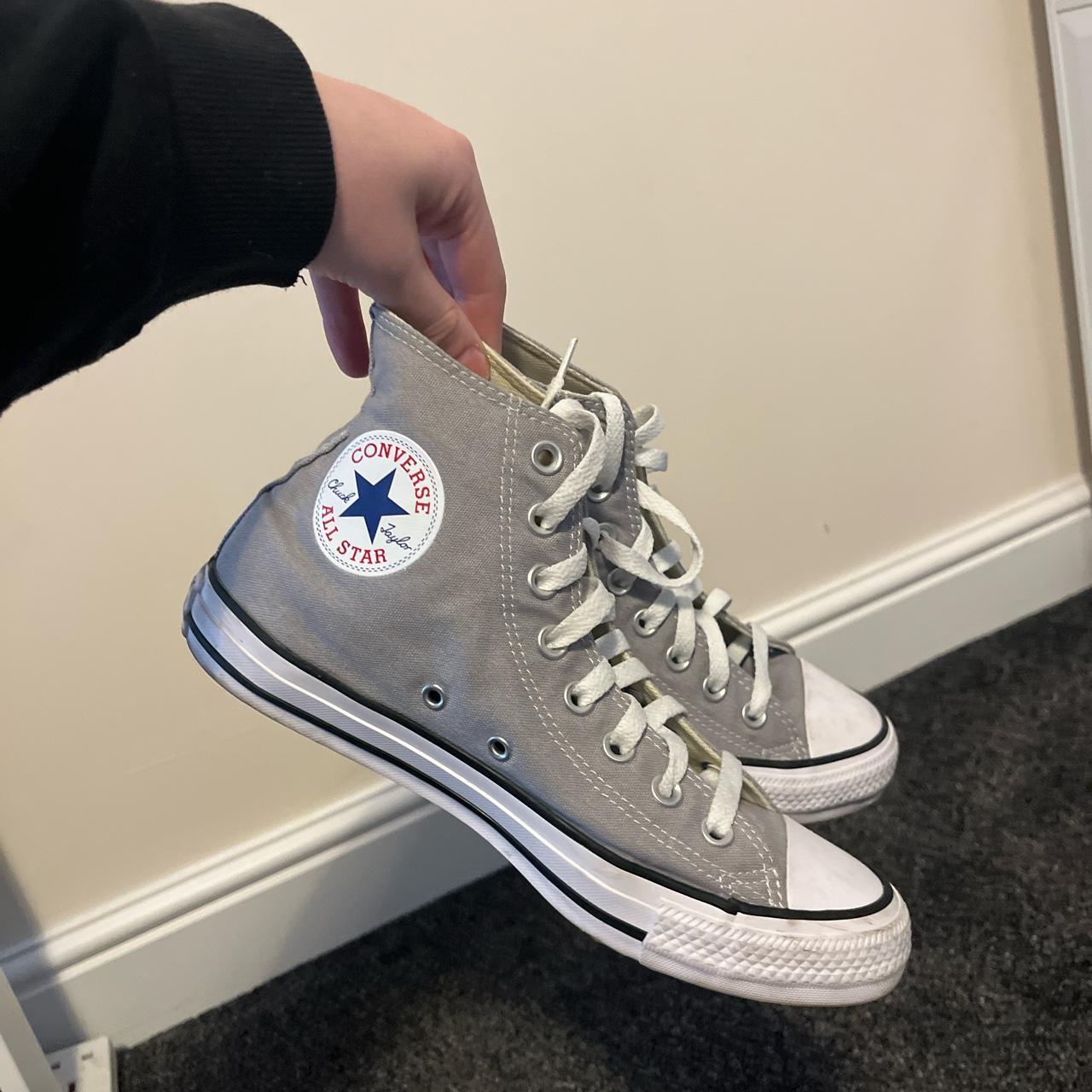 Grey high top converse worn once,so near enough... - Depop