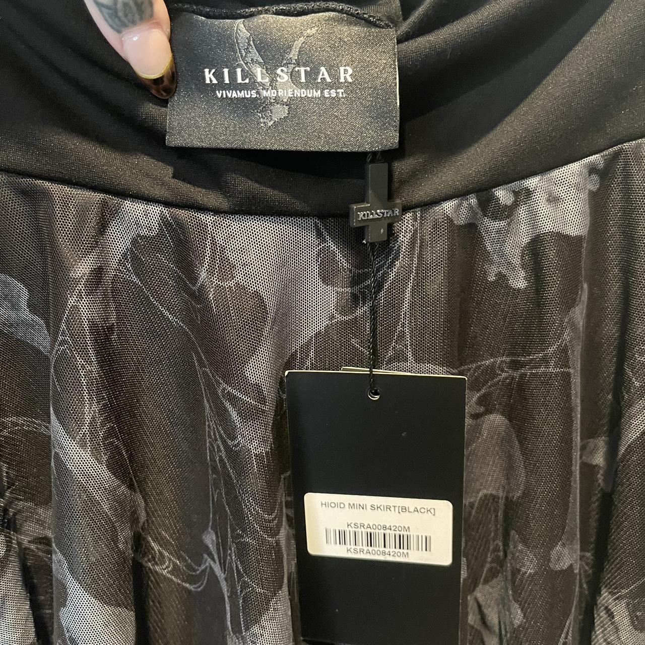 Killstar Hipdi mini skirt in black and grey skeleton... - Depop