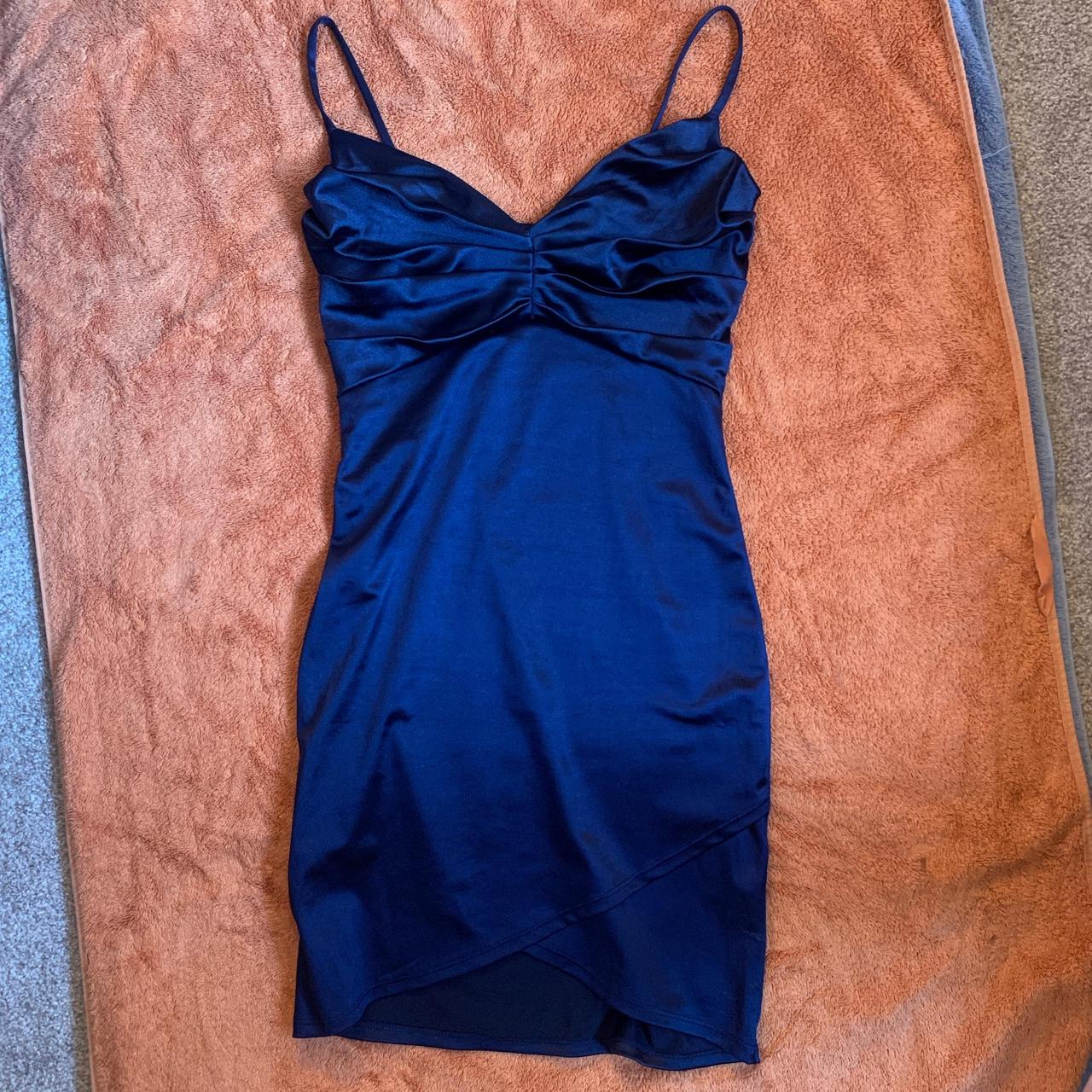 90s style blue satin body on mini dress with a... - Depop