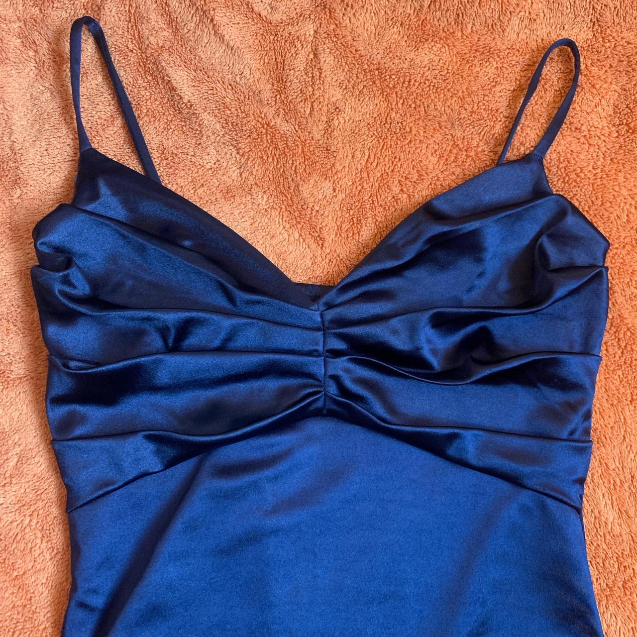 90s style blue satin body on mini dress with a... - Depop