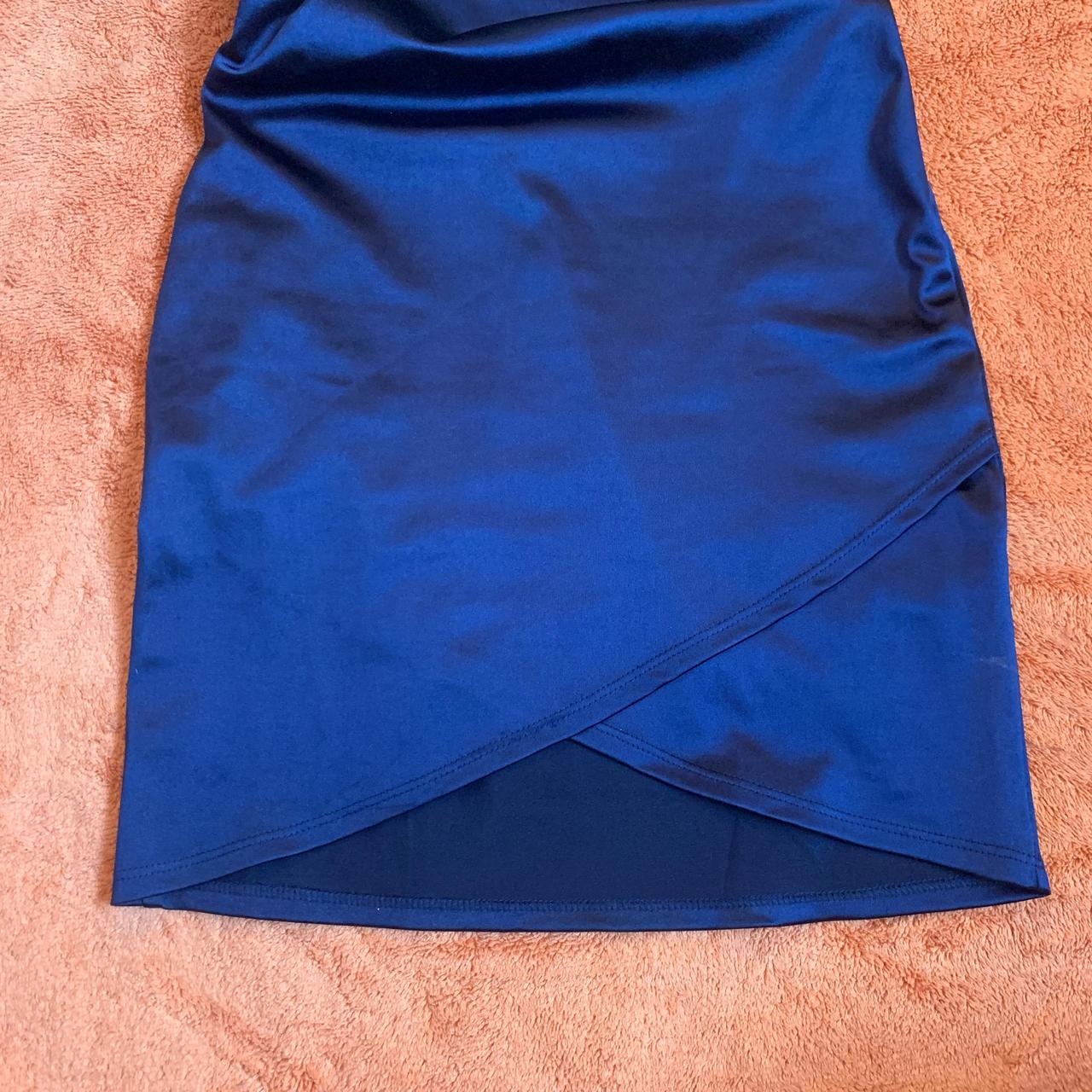 90s style blue satin body on mini dress with a... - Depop