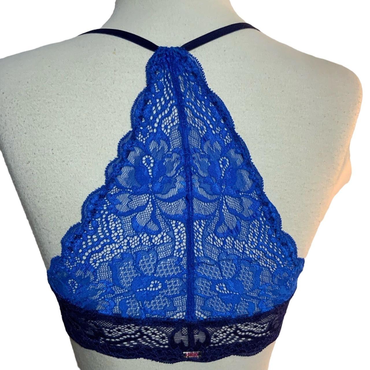 Victorias Secret Pink Blue Lace Racerback Bra... - Depop