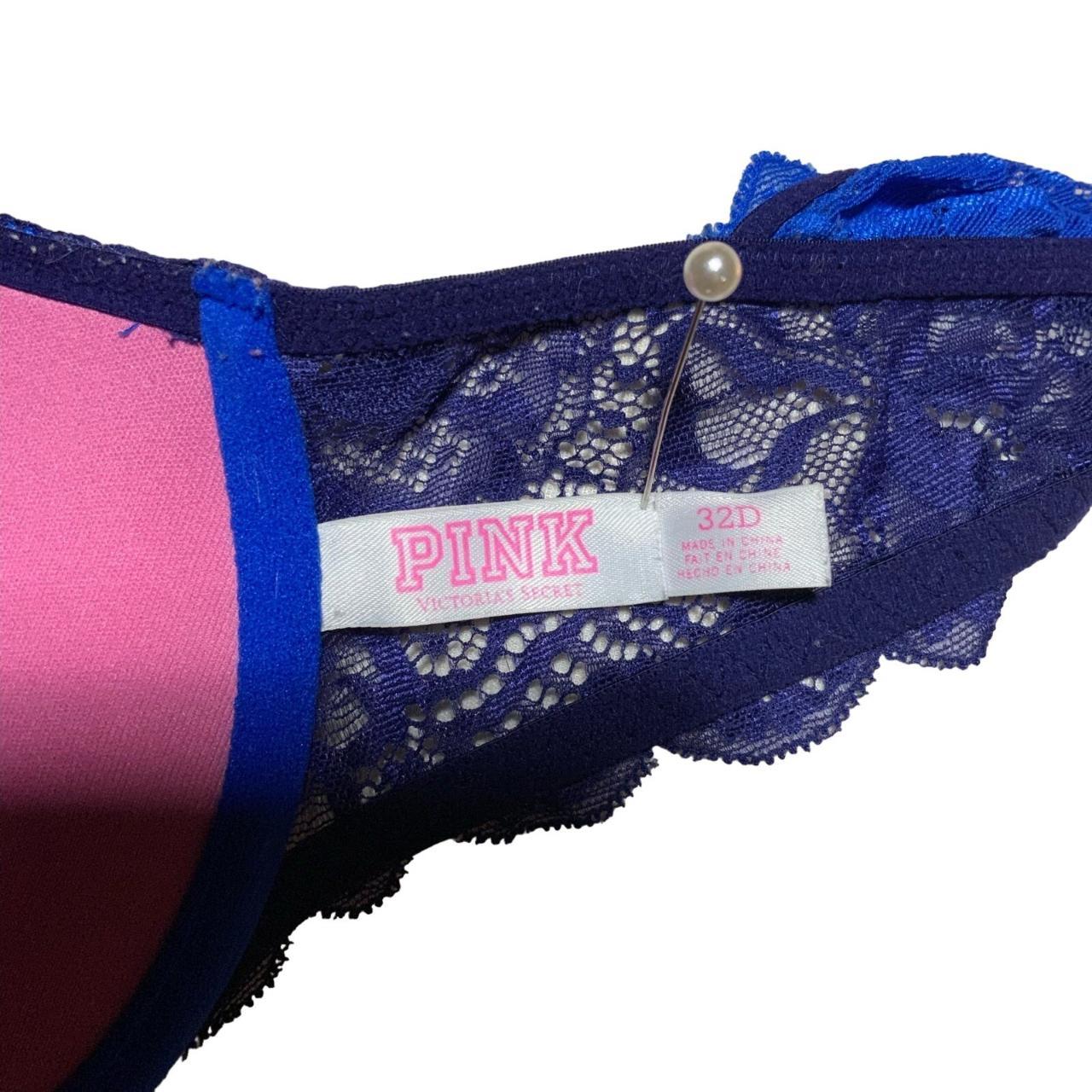 Victorias Secret Pink Blue Lace Racerback Bra... - Depop