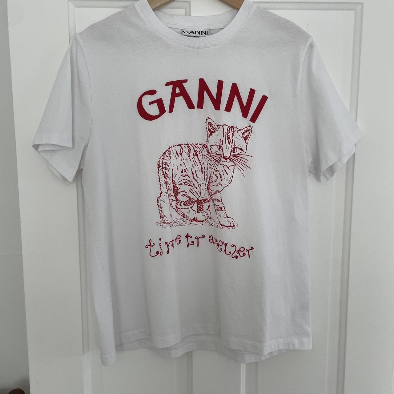 Gently used Ganni cat time traveller tee. Size L. ... - Depop