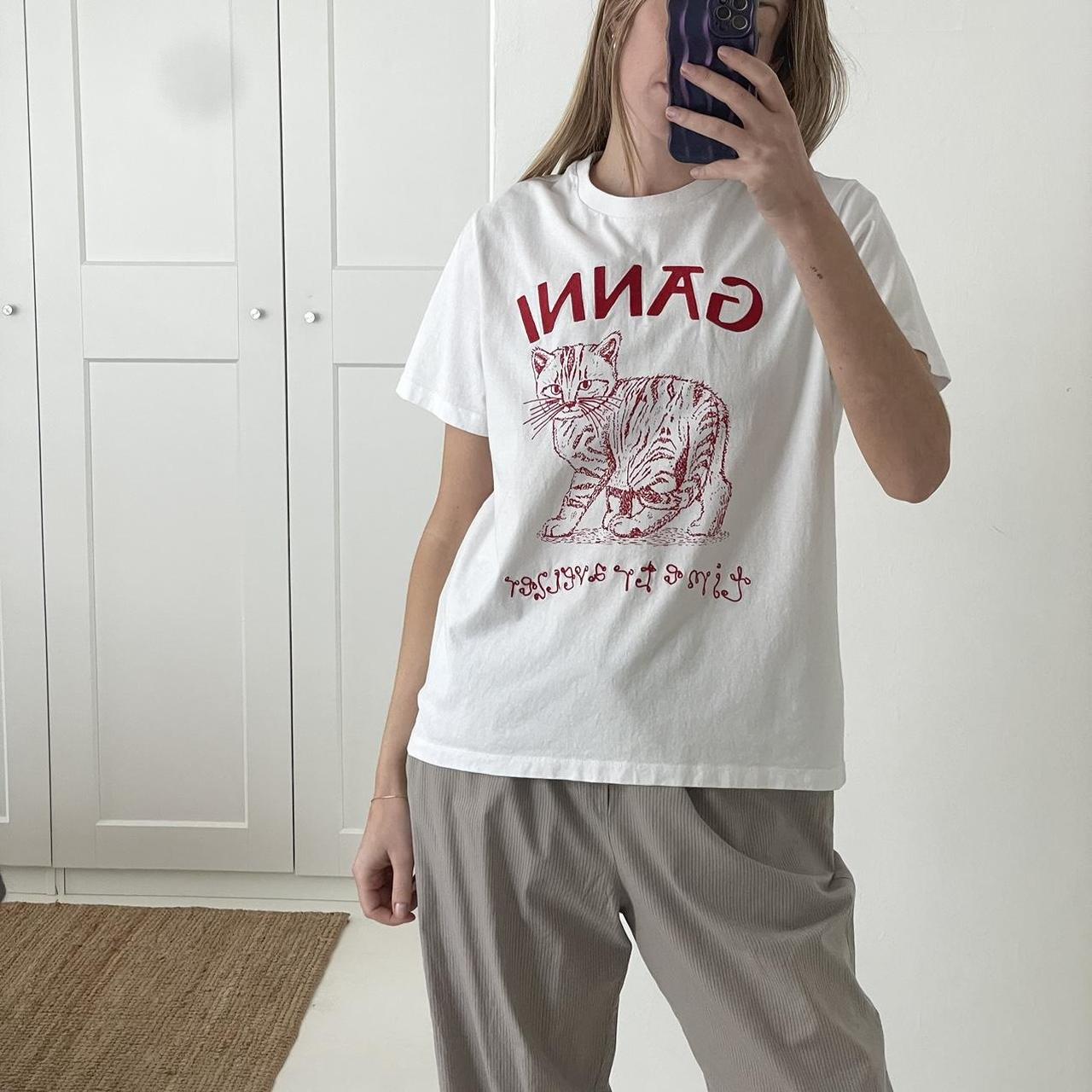 Gently used Ganni cat time traveller tee. Size L. ... - Depop