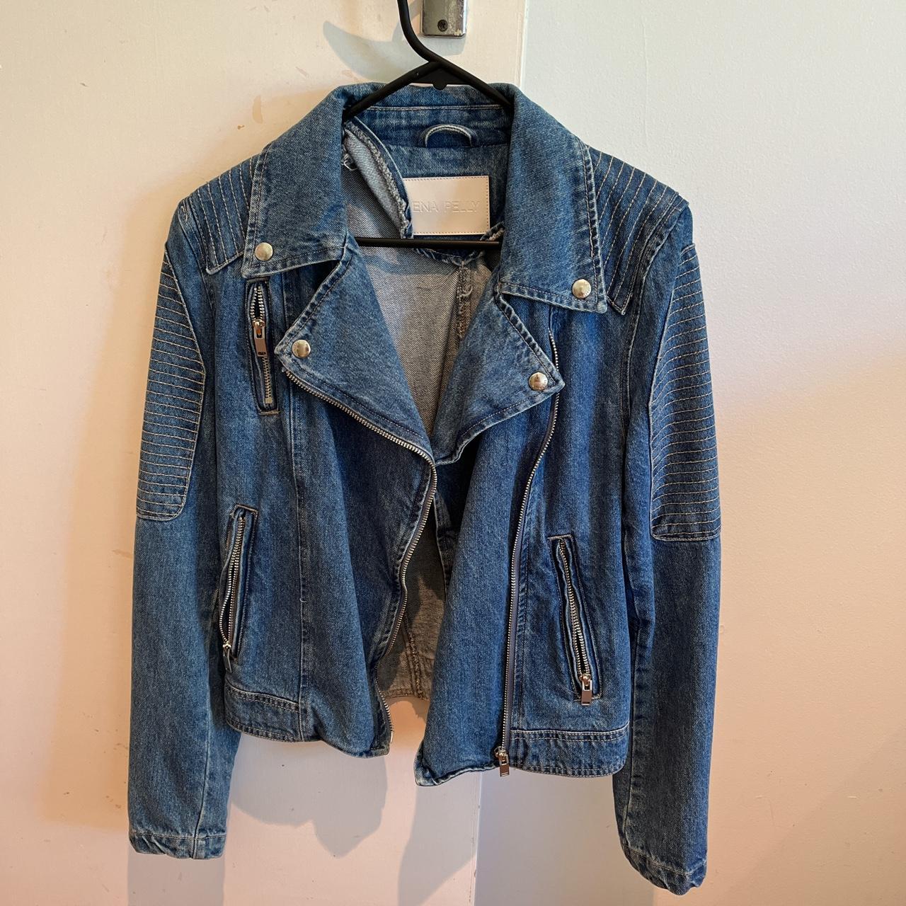 Ena pelly denim jacket, hardly worn, very good... - Depop