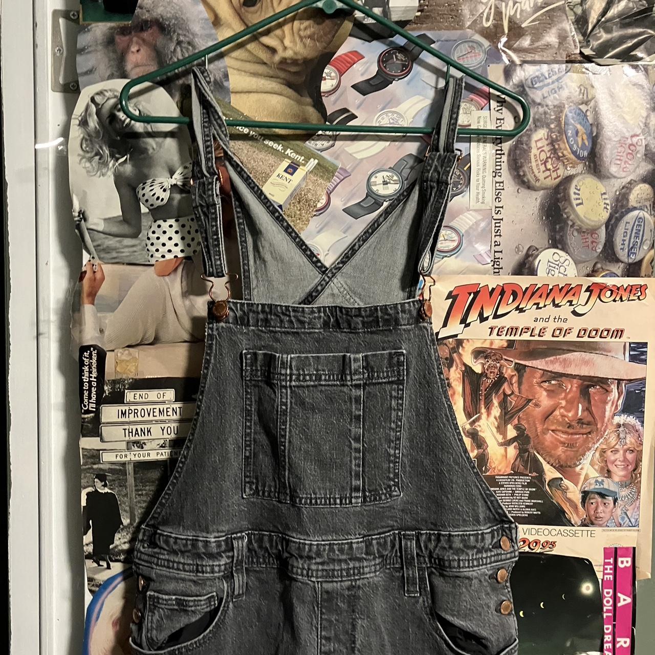 Size 14/32R gray denim overalls, never worn, peak... - Depop
