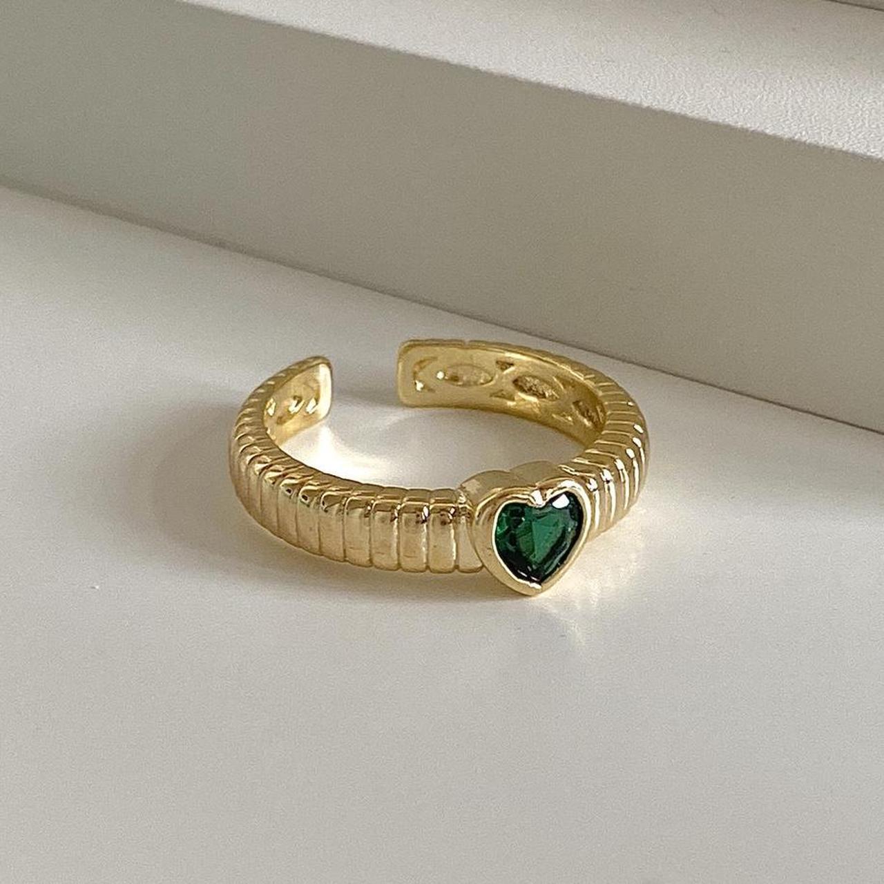 Green heart ring - material: 18k gold plated over... - Depop