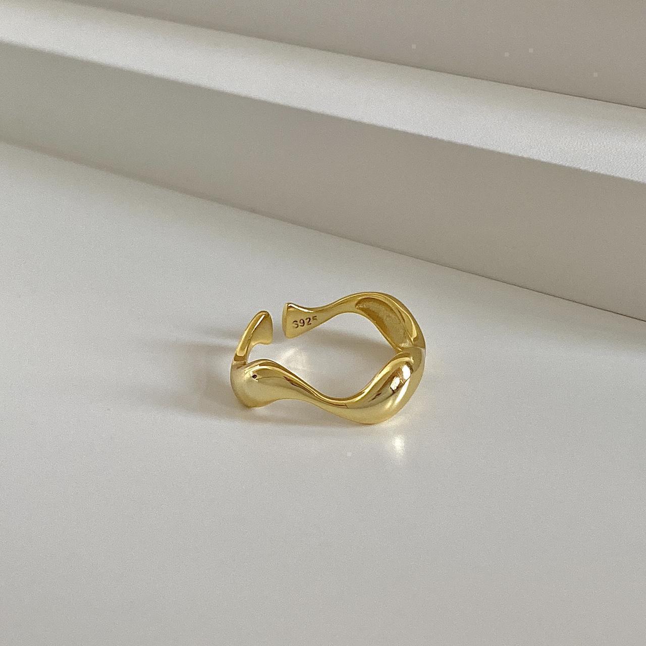 Wave Ring —— Gold - material: 18k gold plated over... - Depop
