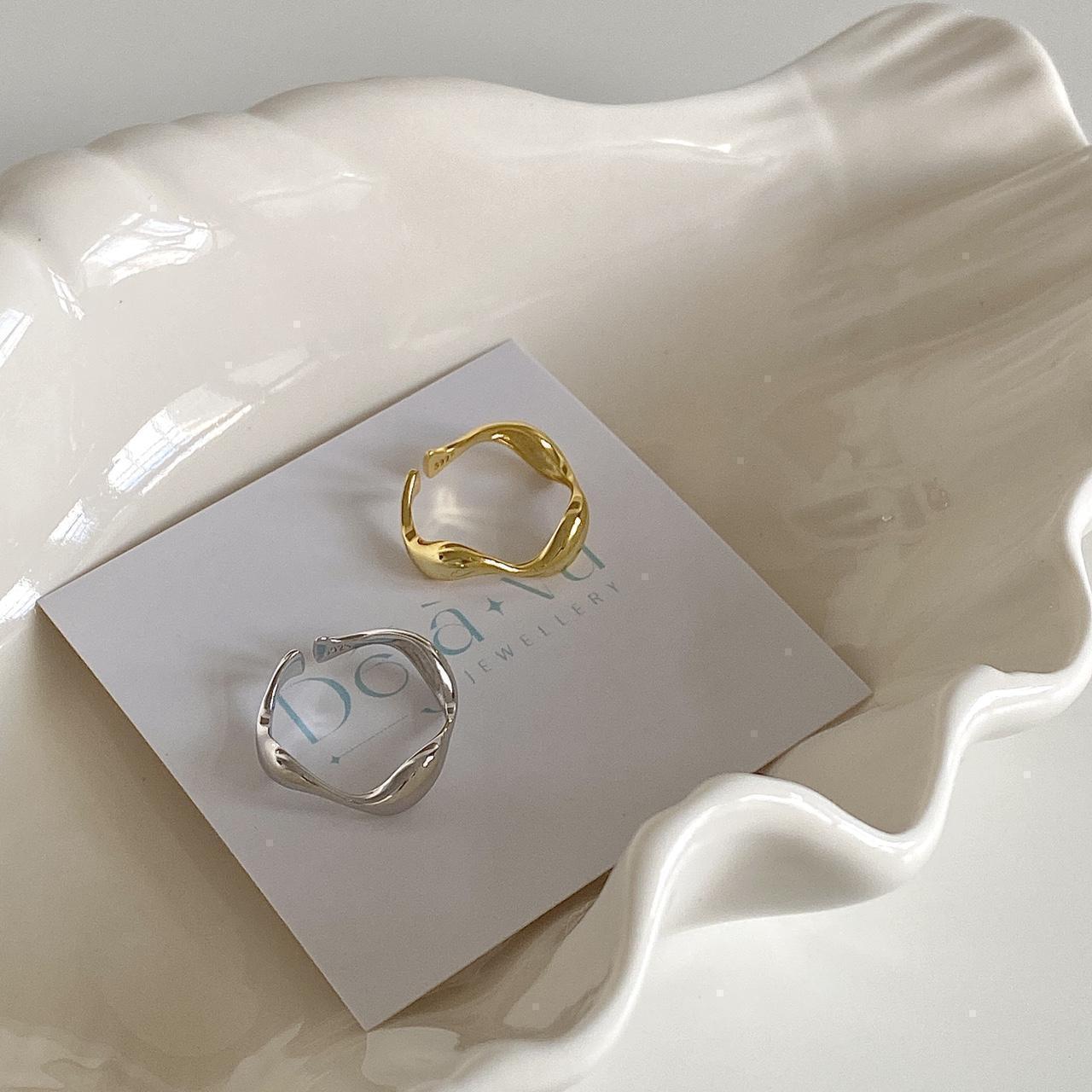 Wave Ring —— Gold - material: 18k gold plated over... - Depop