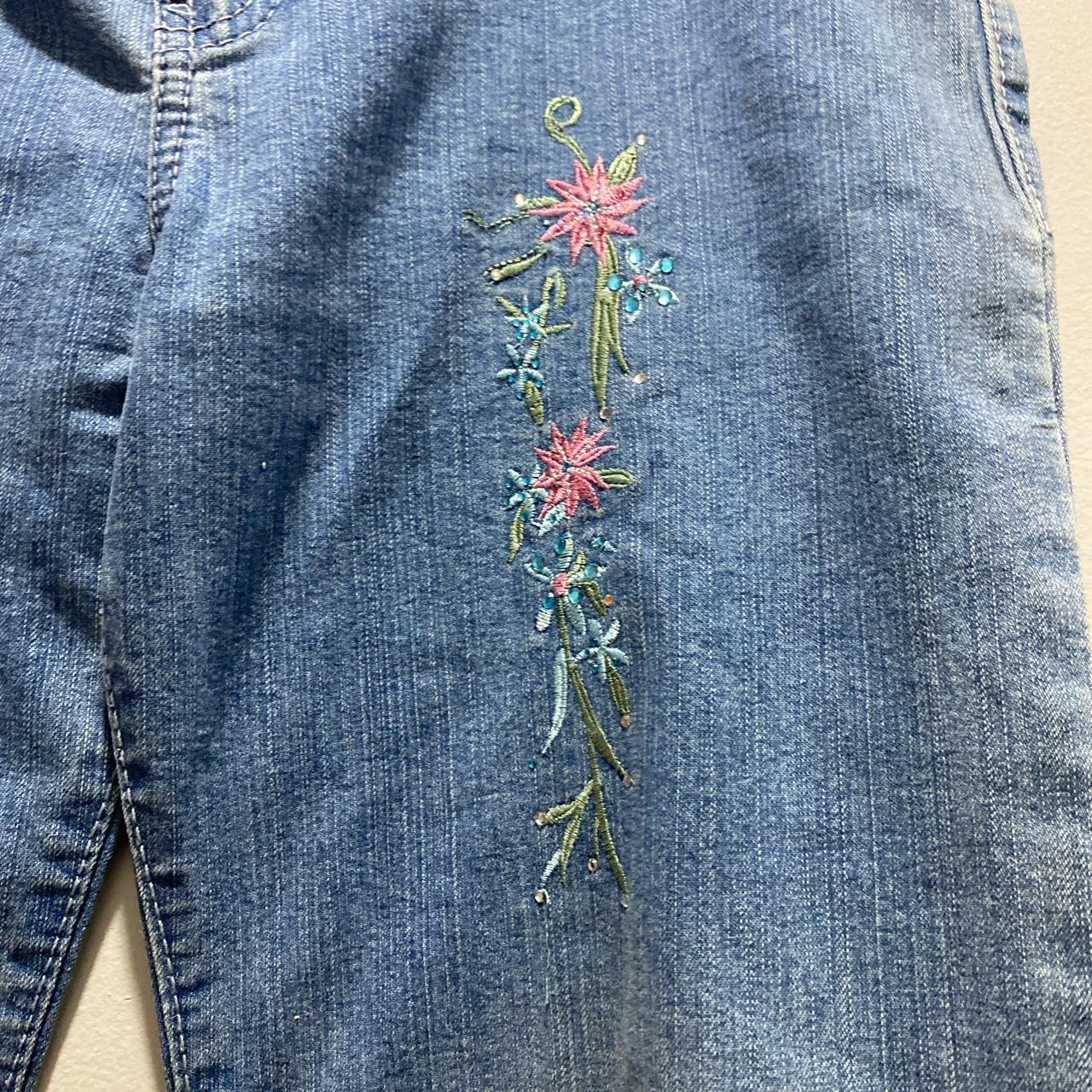 super cute embroidered y2k light blue low rise... - Depop