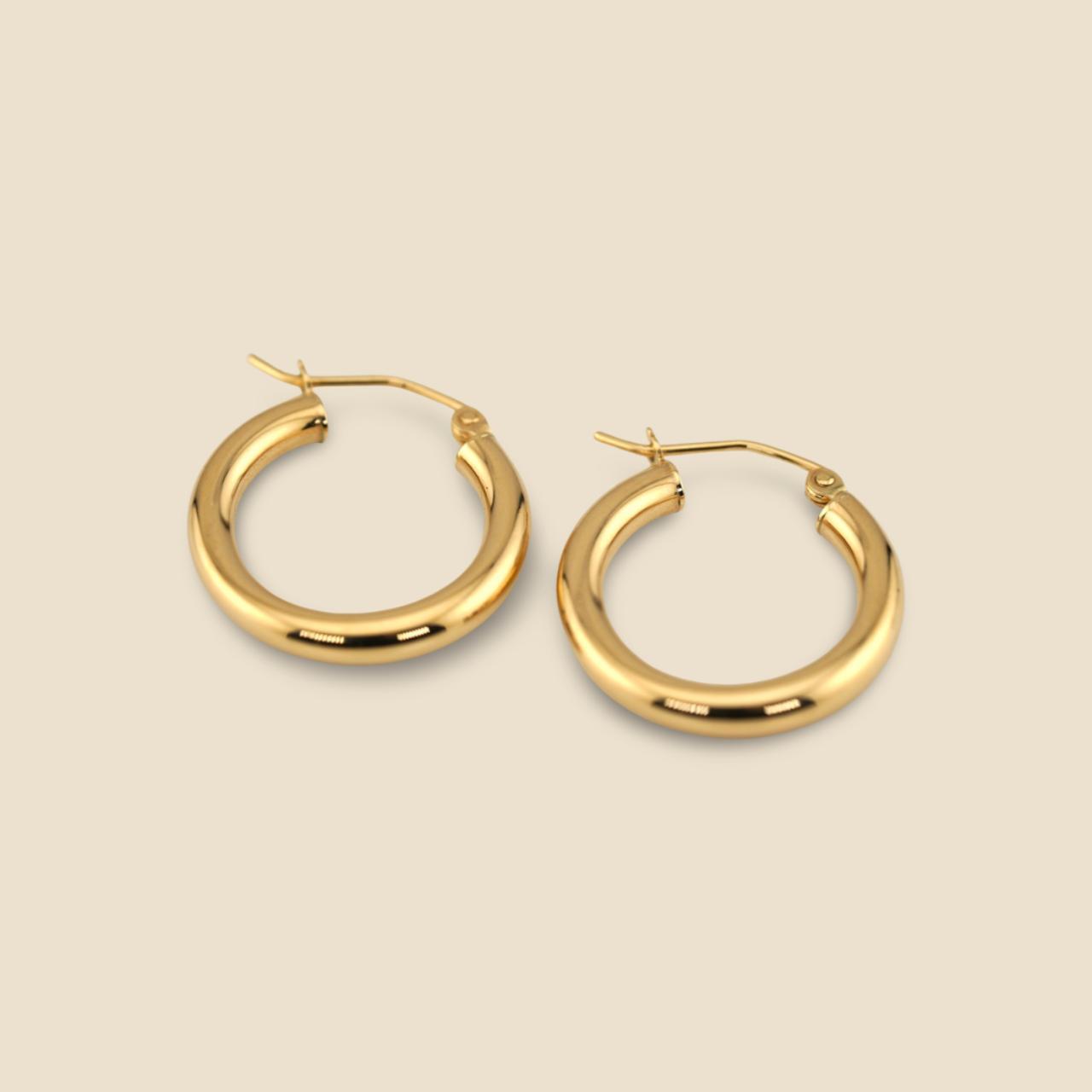 14K Real Gold Hoop Earrings | Timeless Hoop |... - Depop