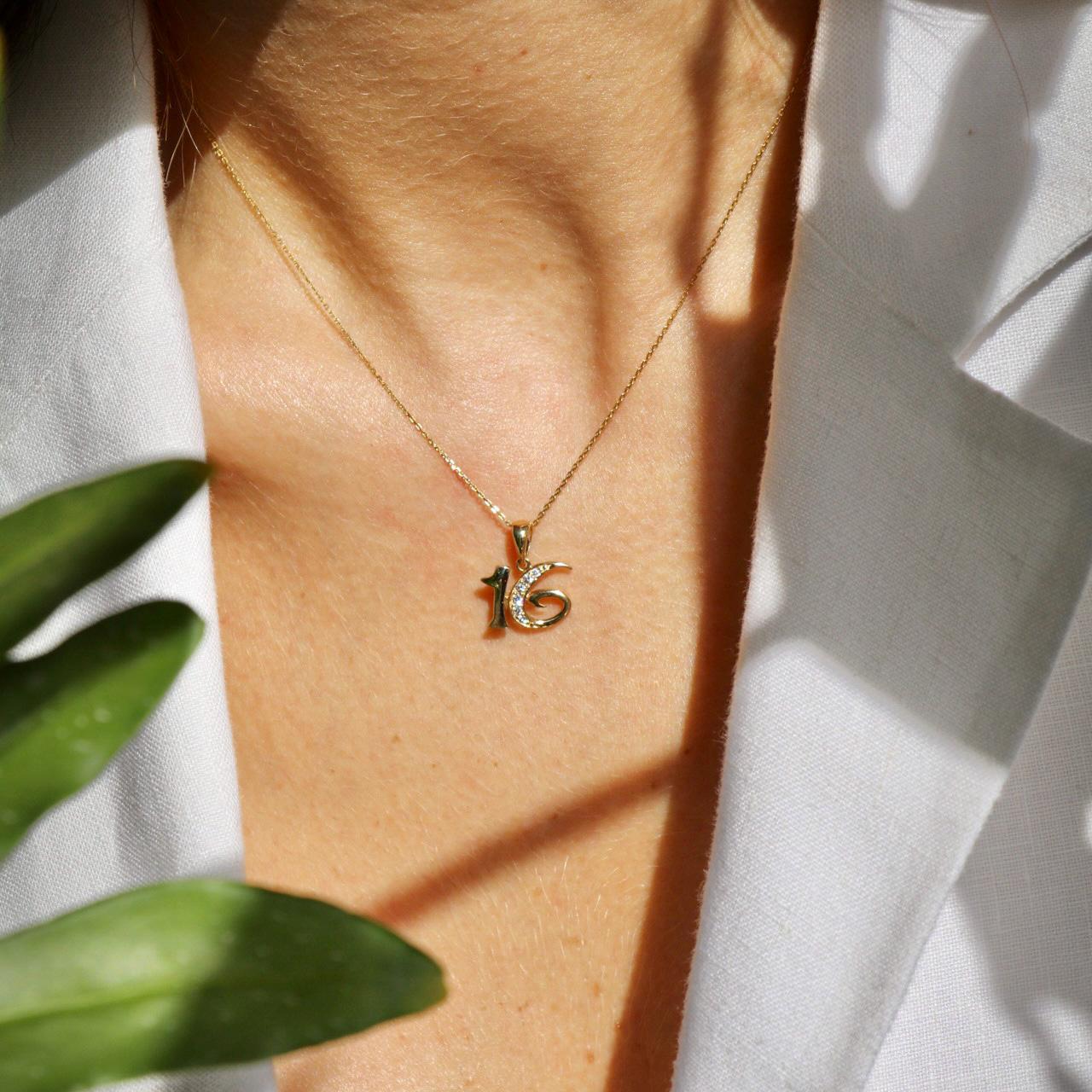 14k Solid Gold Sweet 16 Charm | Sweet 16 Jewelry |... - Depop