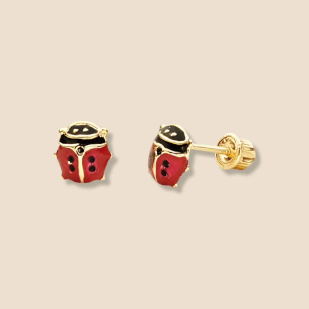 14k Solid Gold Ladybird Earrings | Enamel Jewelry |... - Depop