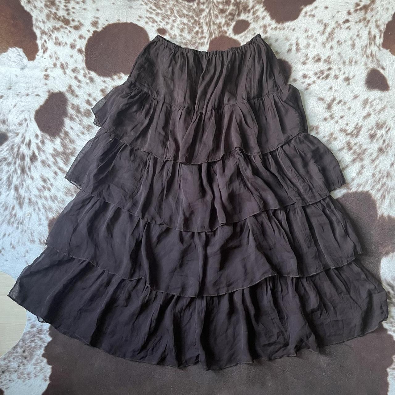 Ruffled brown boho low rise midi skirt The slip... - Depop