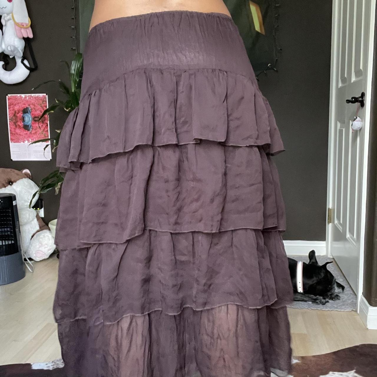 Ruffled brown boho low rise midi skirt The slip... - Depop