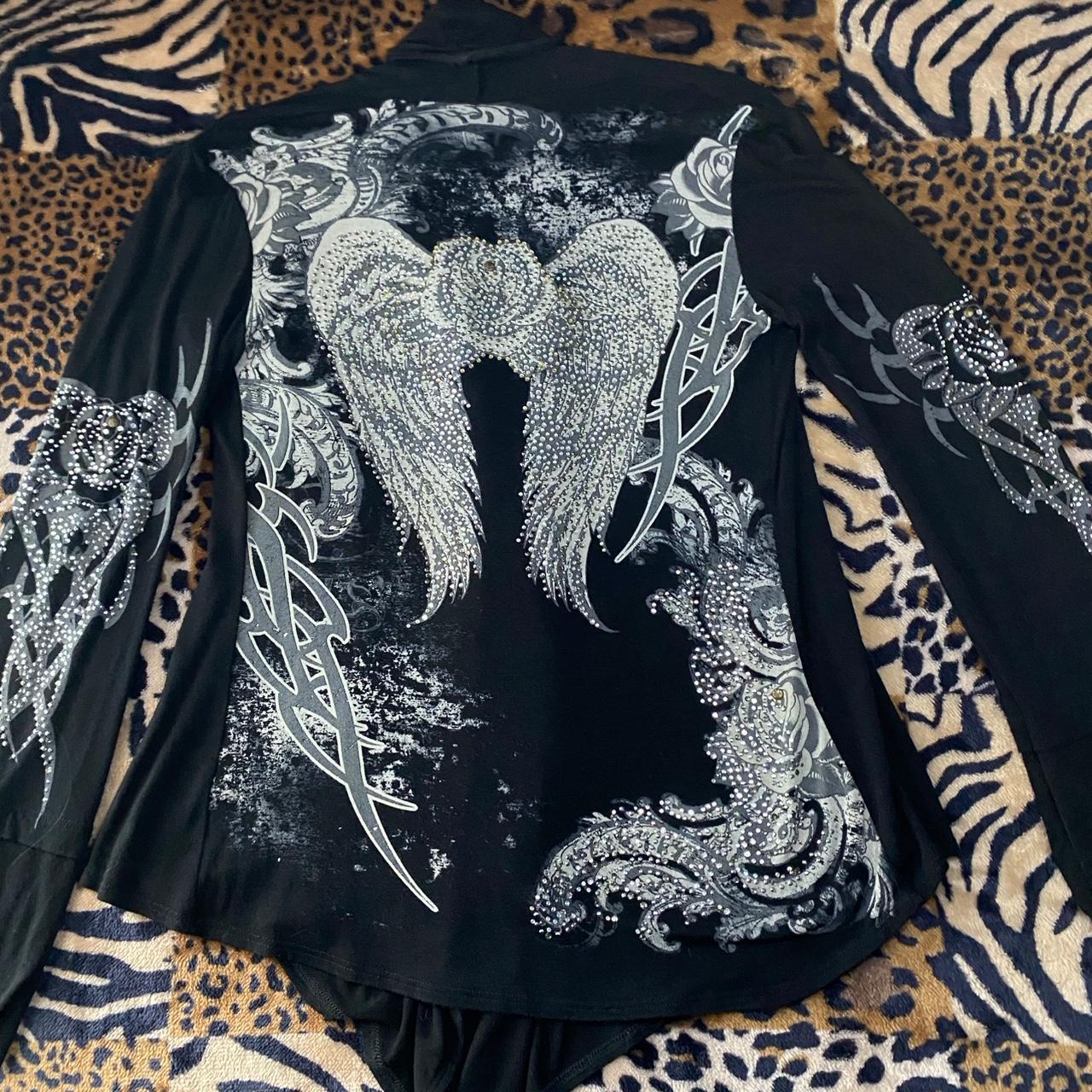 🖤cutest black and silver angel wing cardigan with... - Depop