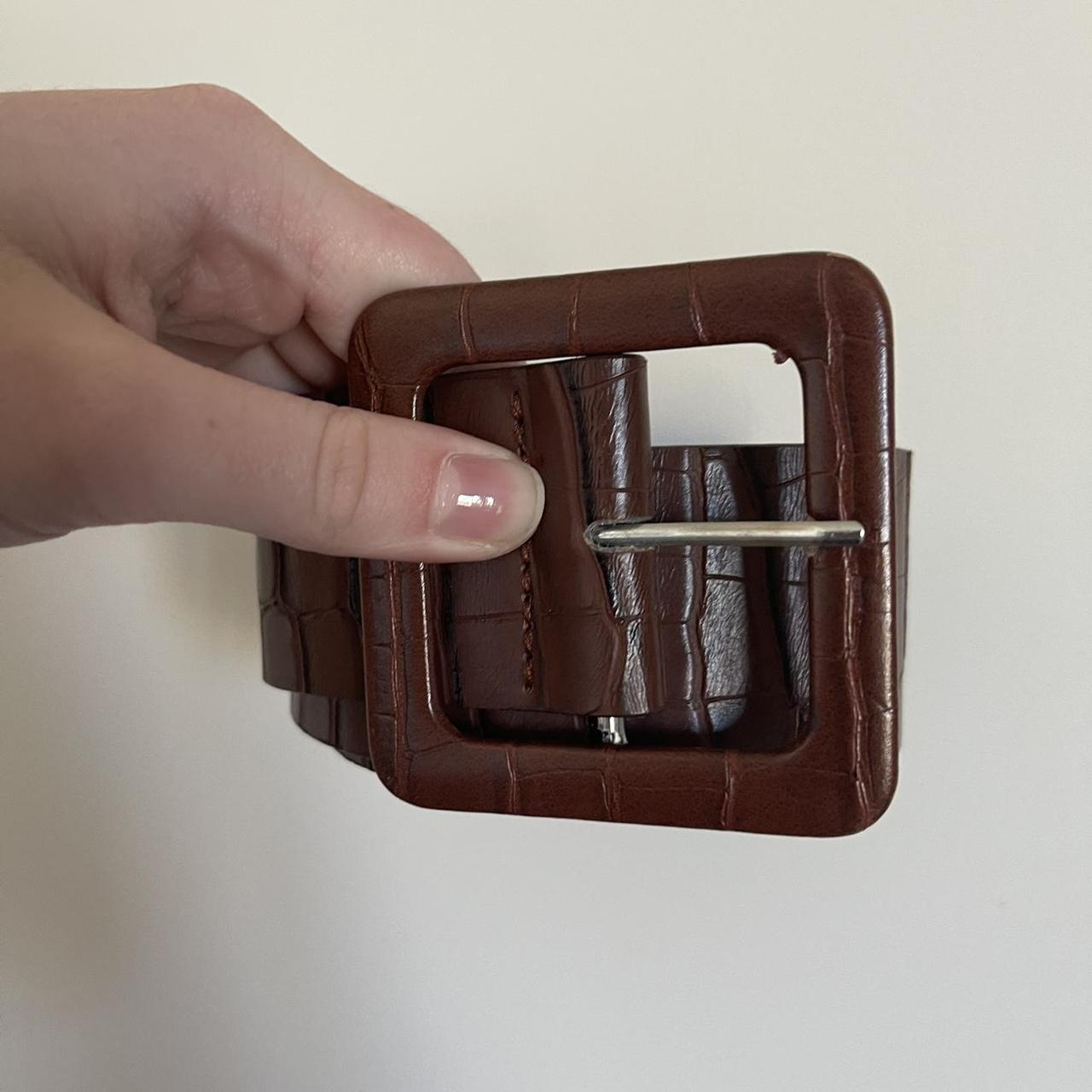 square buckle brown fake leather belt! not sure if... - Depop