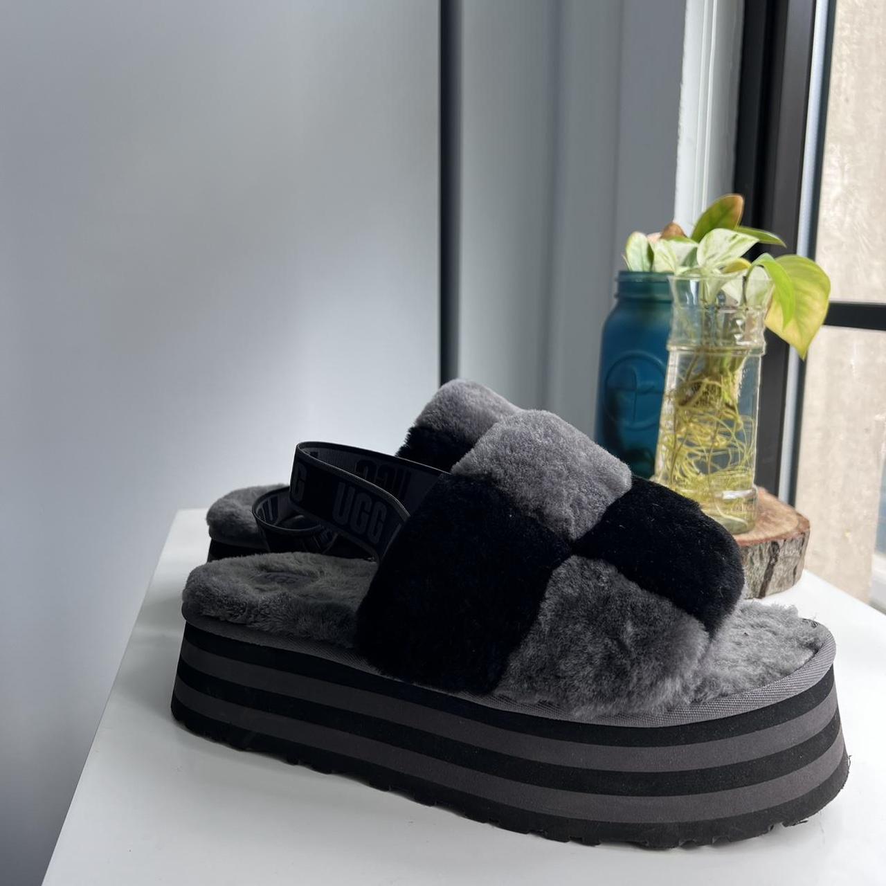 UGG Fuzzy Platform Slides w/ Elastic Strap Grey &... - Depop
