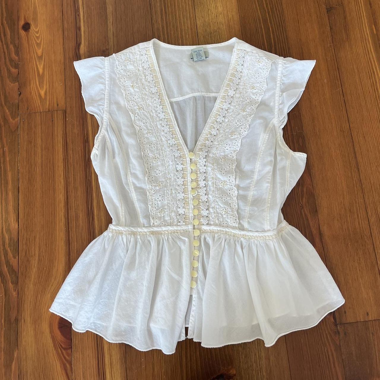 Vintage dainty eyelet button up top 🤍 Embroidered... - Depop