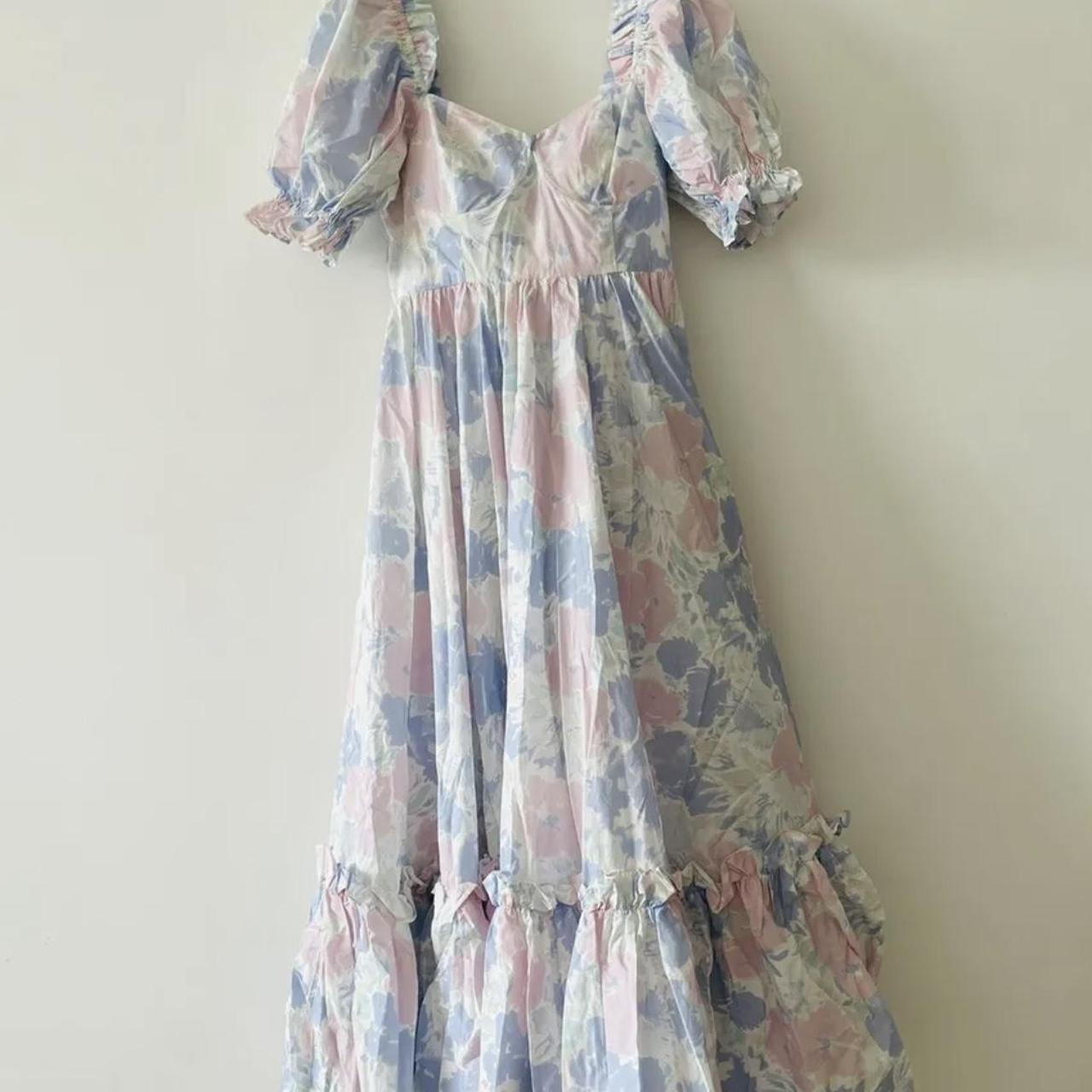 BNWT Selkie Ritz Maxi Dress Gown Watercolor Blue M... - Depop