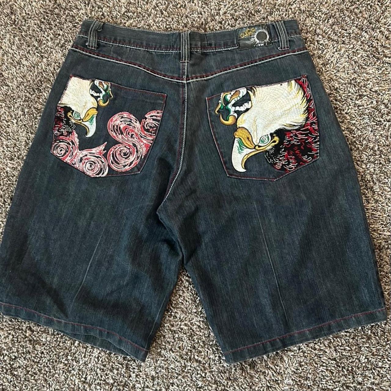 Ed Hardy like navy and red jorts - super stylish and... - Depop