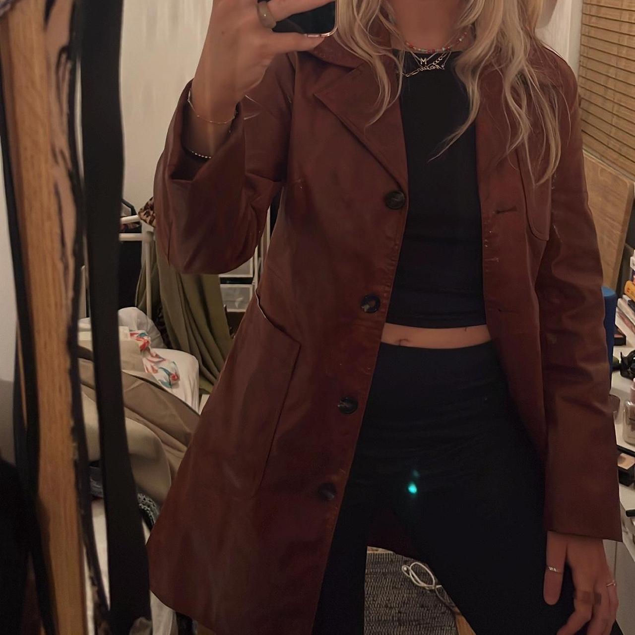 weekday pu burgundy jacket. Long collared blazer... - Depop