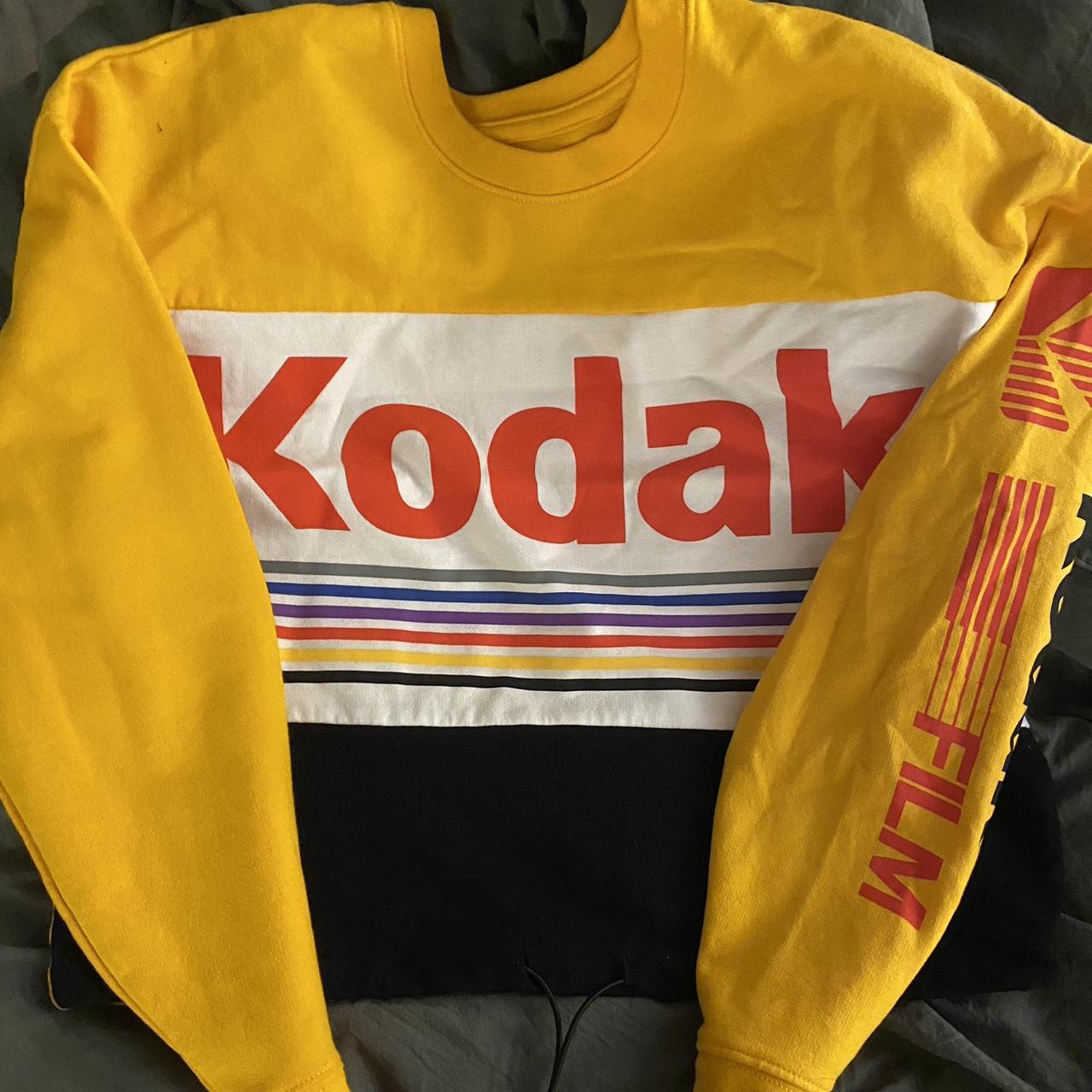 black & yellow Kodak hoodie w/ drawstring bottom - Depop
