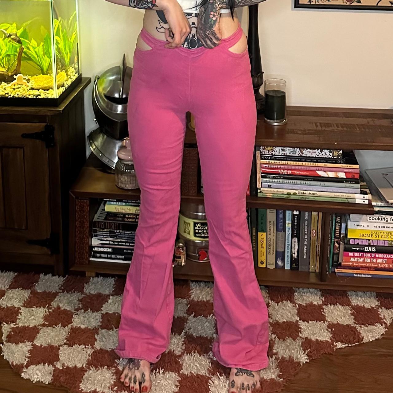 edikted Brand Hot Pink Flare cut-out pants. Ladies... - Depop