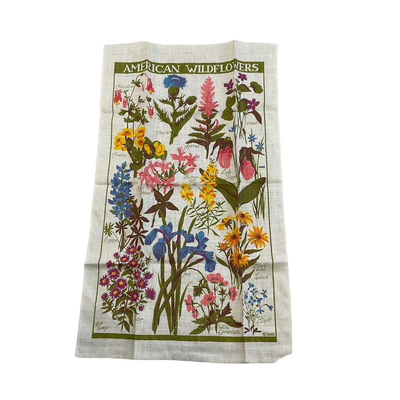 Vintage Linen Tea Towel - American Wildflowers - Bob... - Depop
