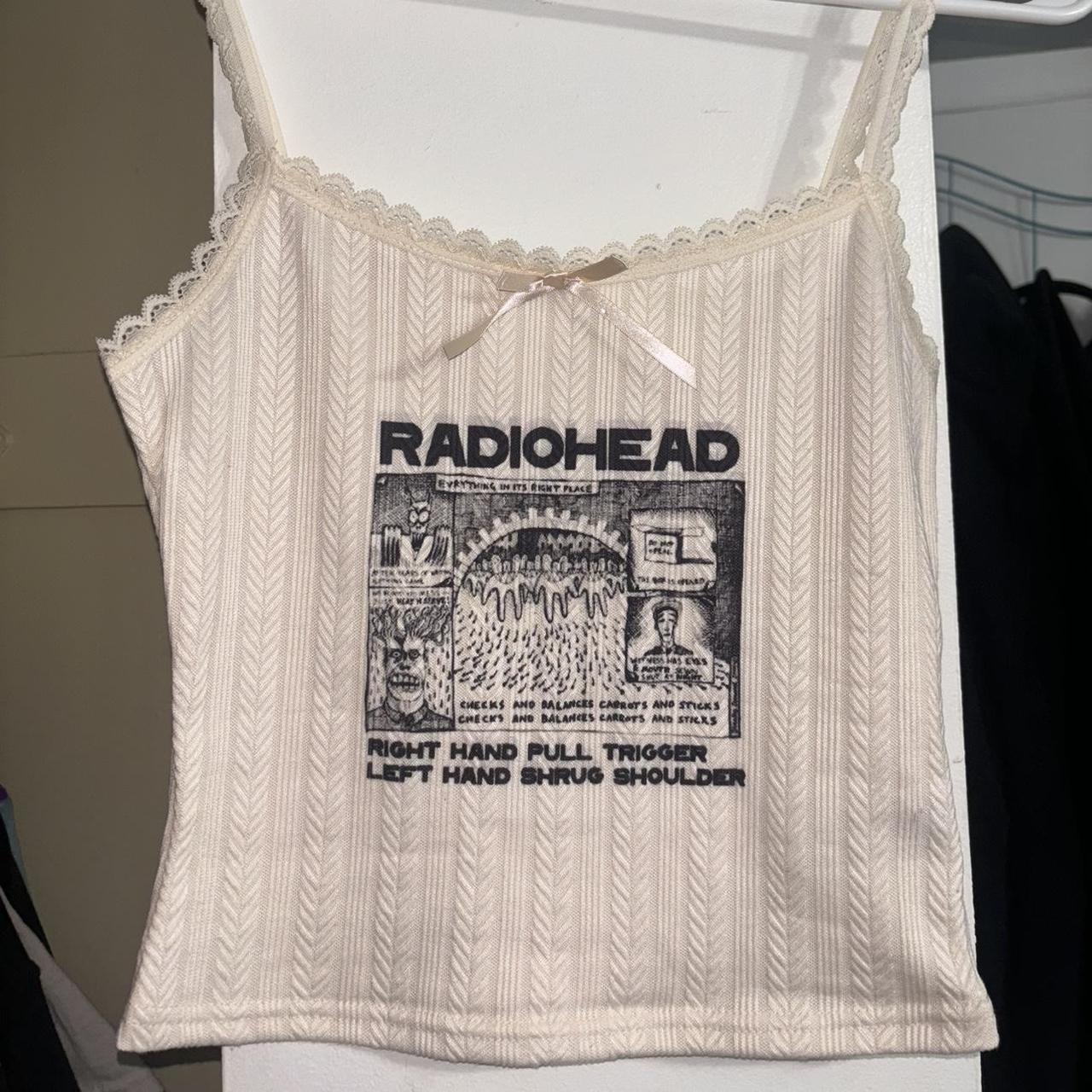 Radiohead band merch graphic printed on a lace cream... - Depop