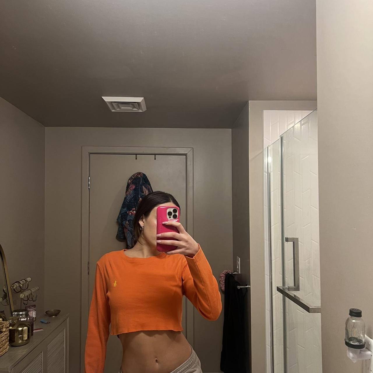 Orange long sleeved crop top from Ralph Lauren size... - Depop