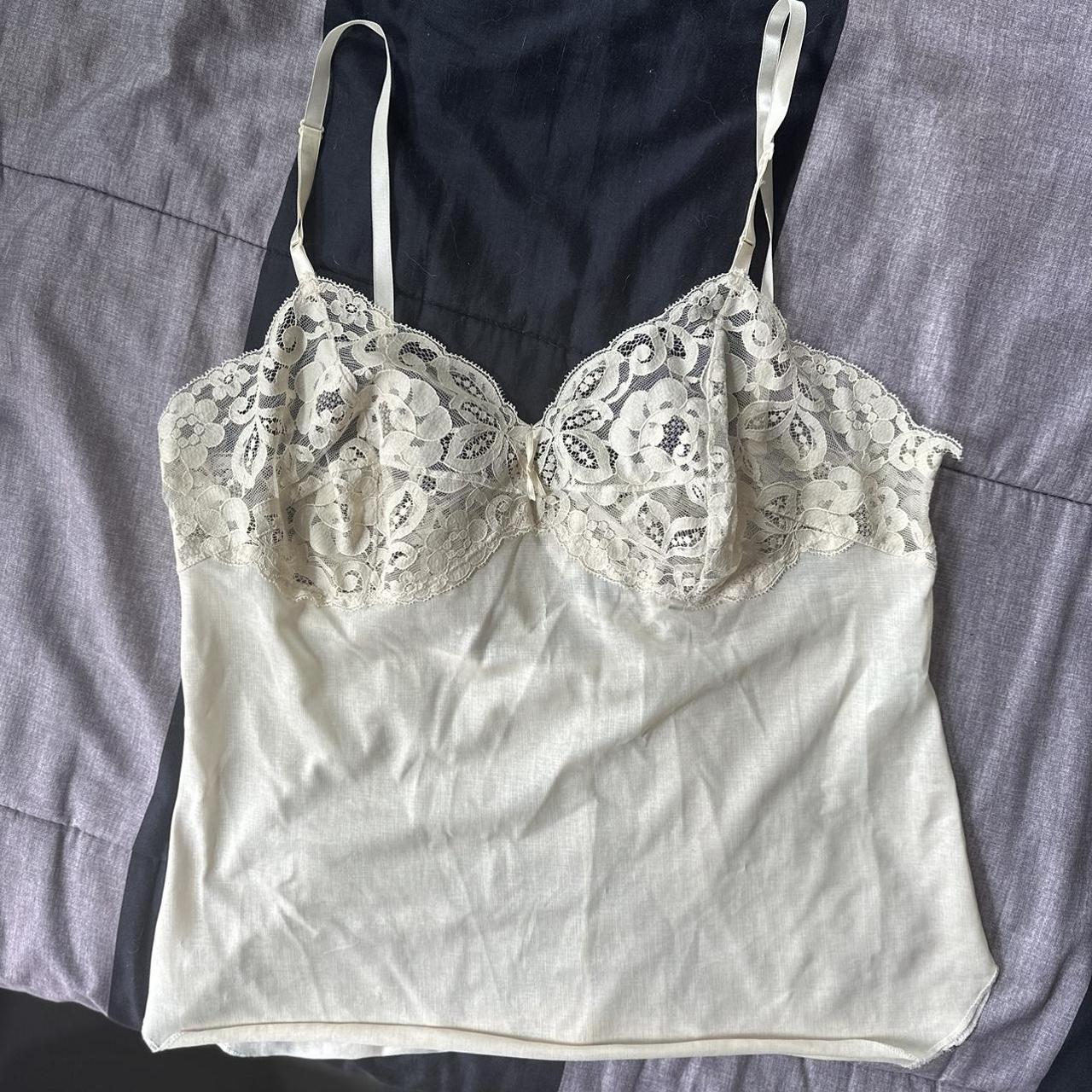 Vintage 80s “Olga” brand lace slip shirt- beautiful... - Depop