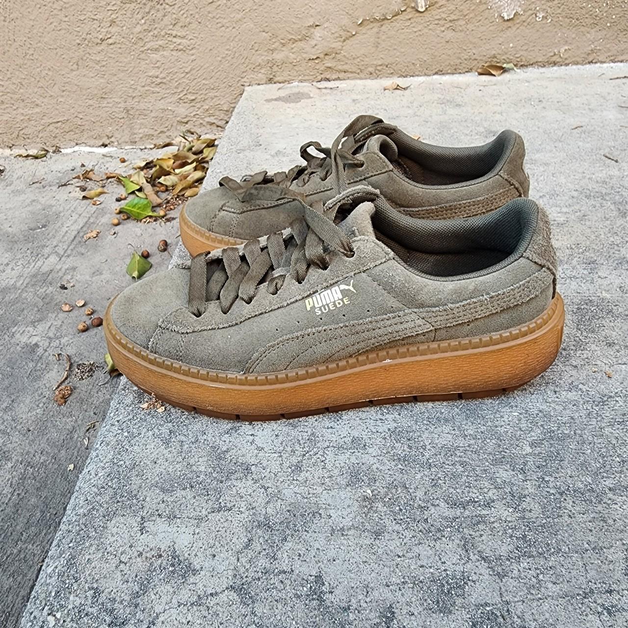 Puma Platform Shoes Olive Green Womens Size... - Depop