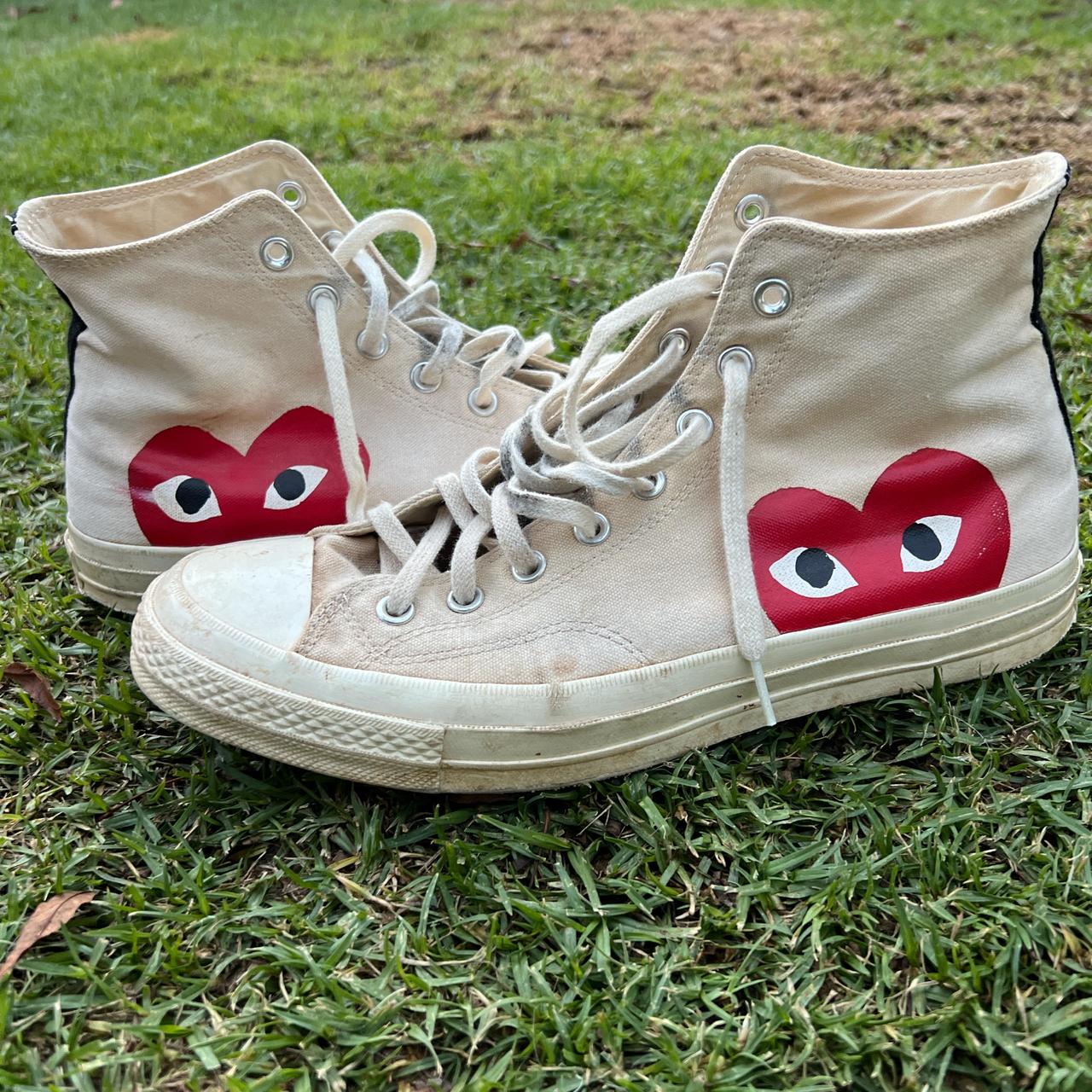 CDG converse high cream colourway us11 beaters... - Depop