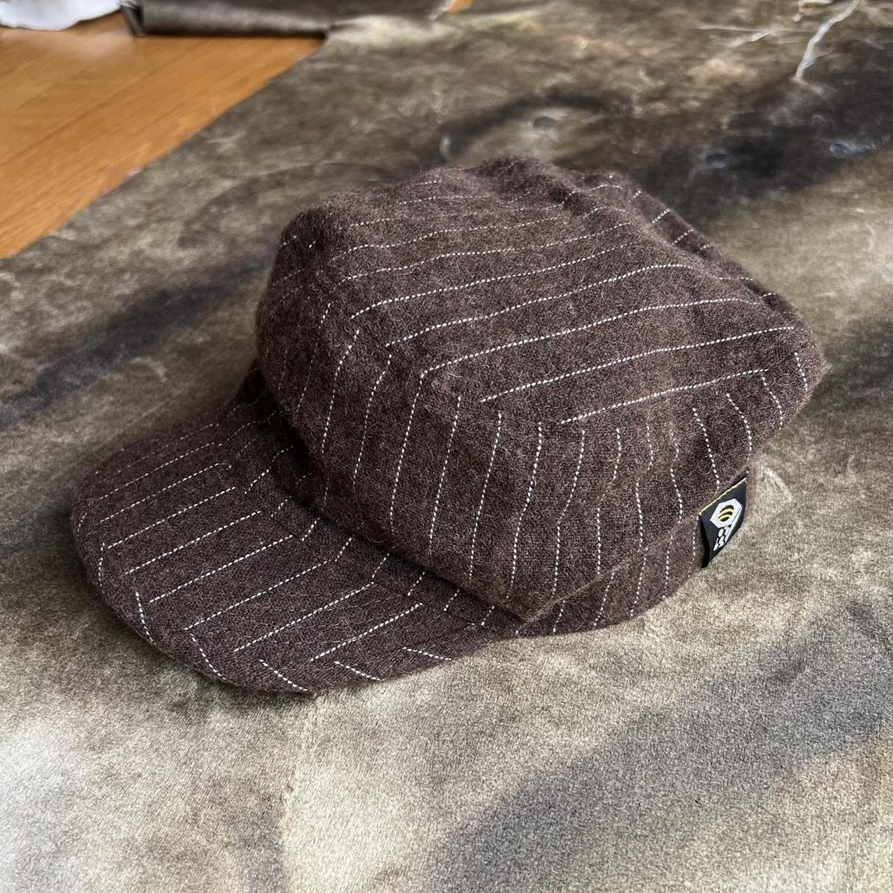 Y2k grunge skater brown pin stripe wool hat By... - Depop
