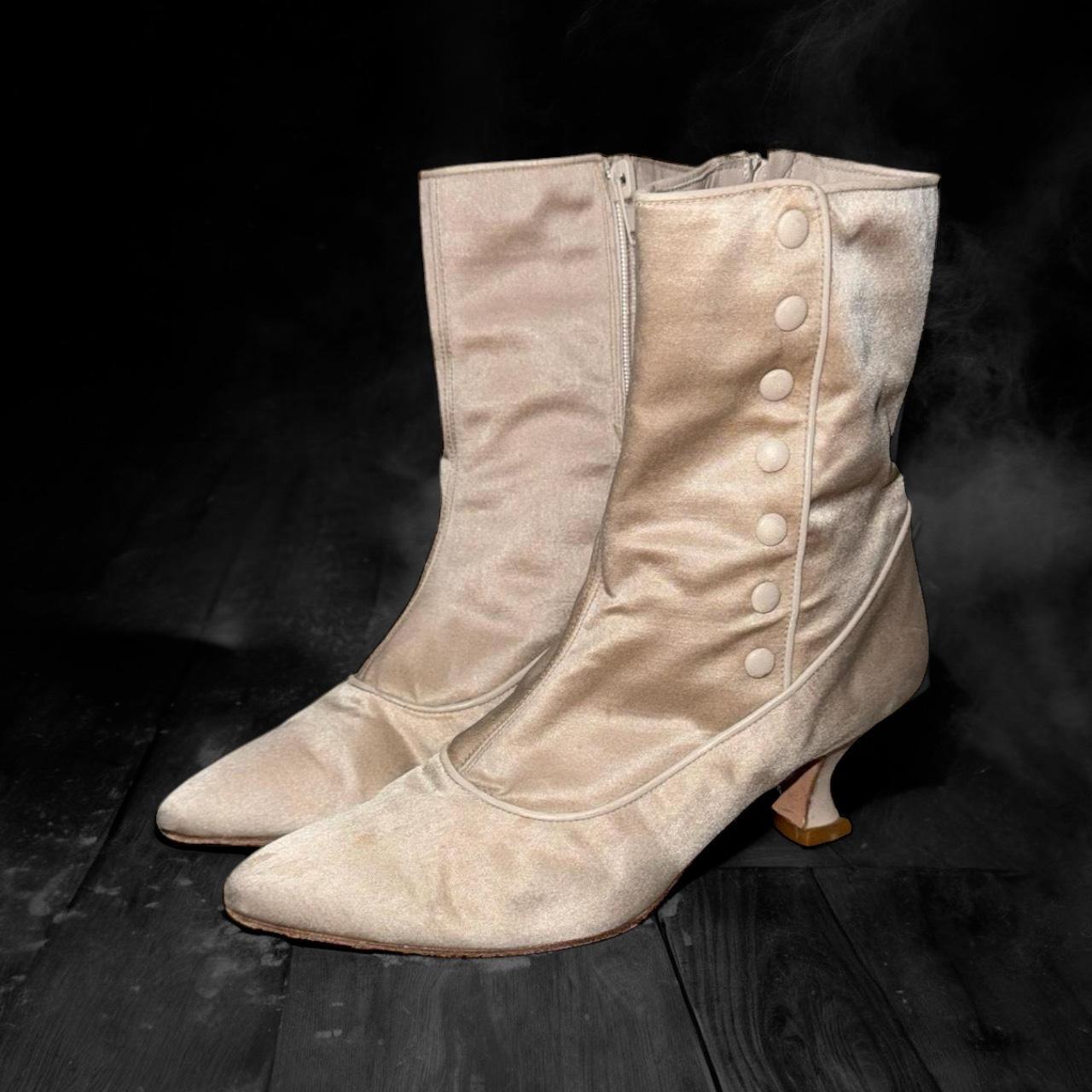 90s Victorian revival goth cream and white satin... - Depop