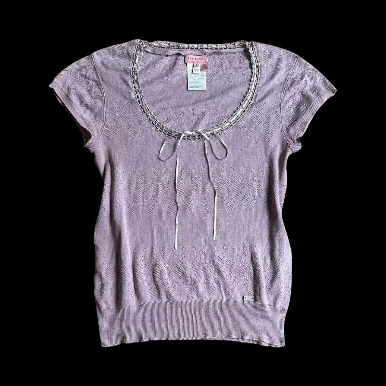 Y2k preppy twee coquette lavender purple knit top... | Depop