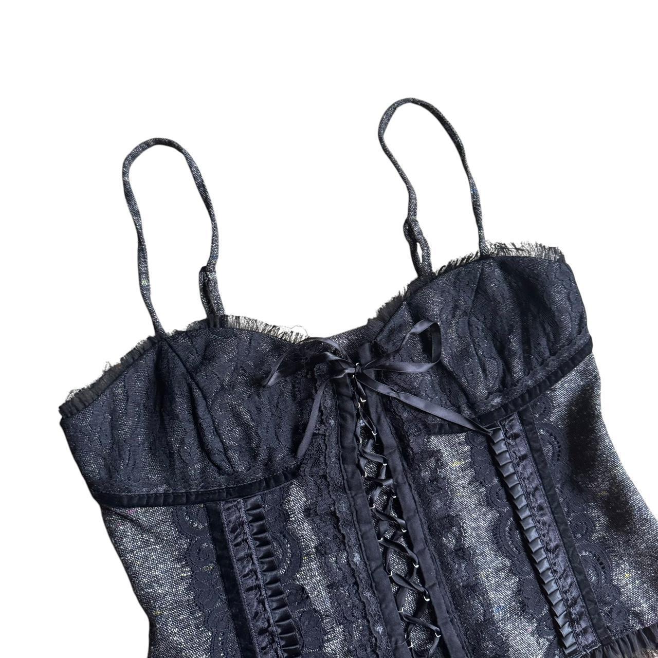 Y2K twee whimsy goth black and gray tweed lace up... | Depop