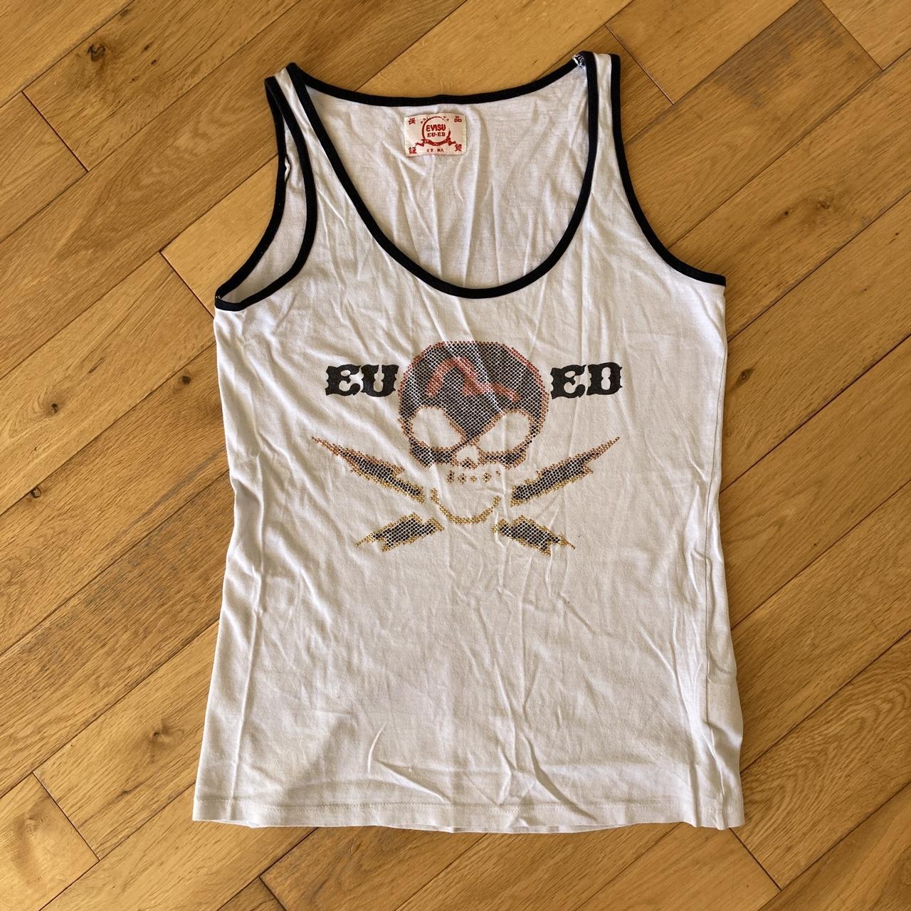 Rare white Evisu vest/ tank top with rhinestone... - Depop