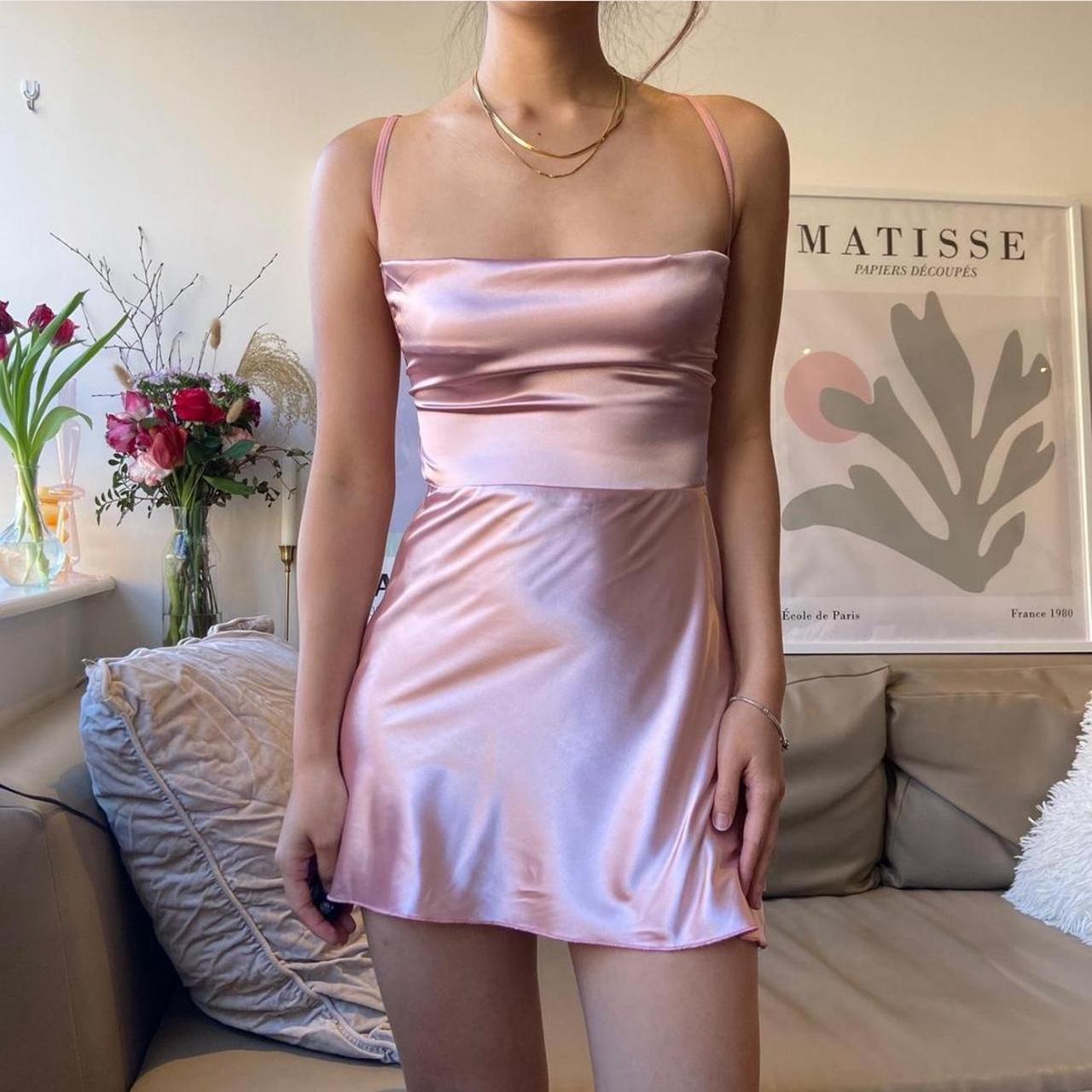 Satin mini night dress nightie backless mini dress... - Depop